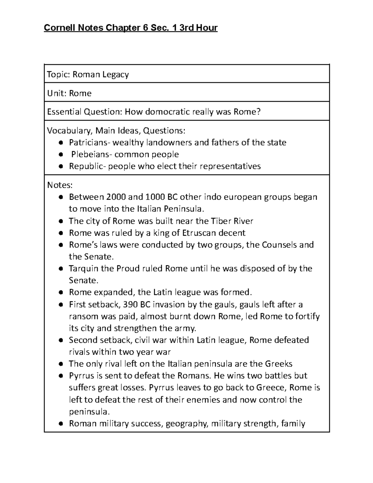 Chapter 6 Cornell Notes Section 1 - Cornell Notes Chapter 6 Sec. 1 3rd ...