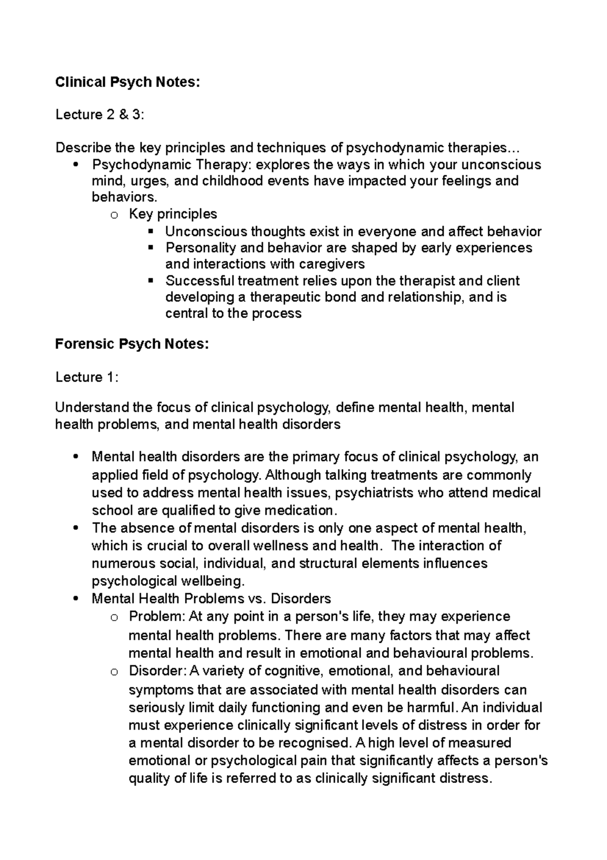 Clinical Psych Notes - Clinical Psych Notes: Lecture 2 & 3: Describe ...