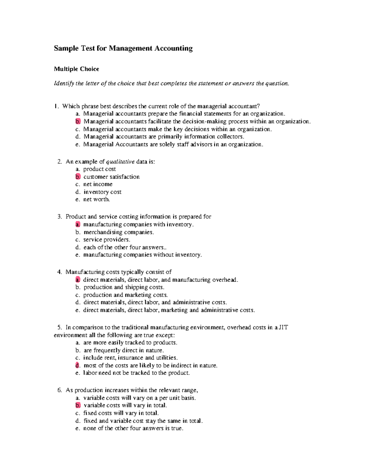 Managerialquiz - management accounting questions and answers for exam ...