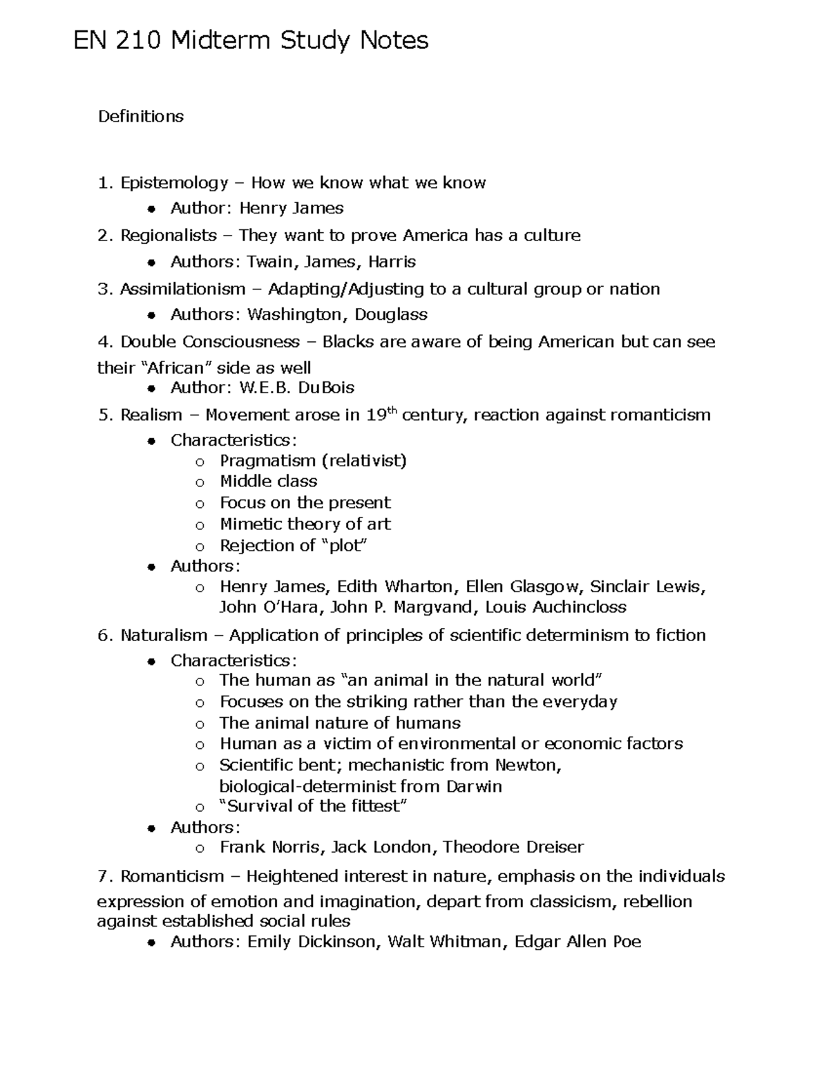EN 210 Midterm study guide - EN 210 Midterm Study Notes Definitions ...