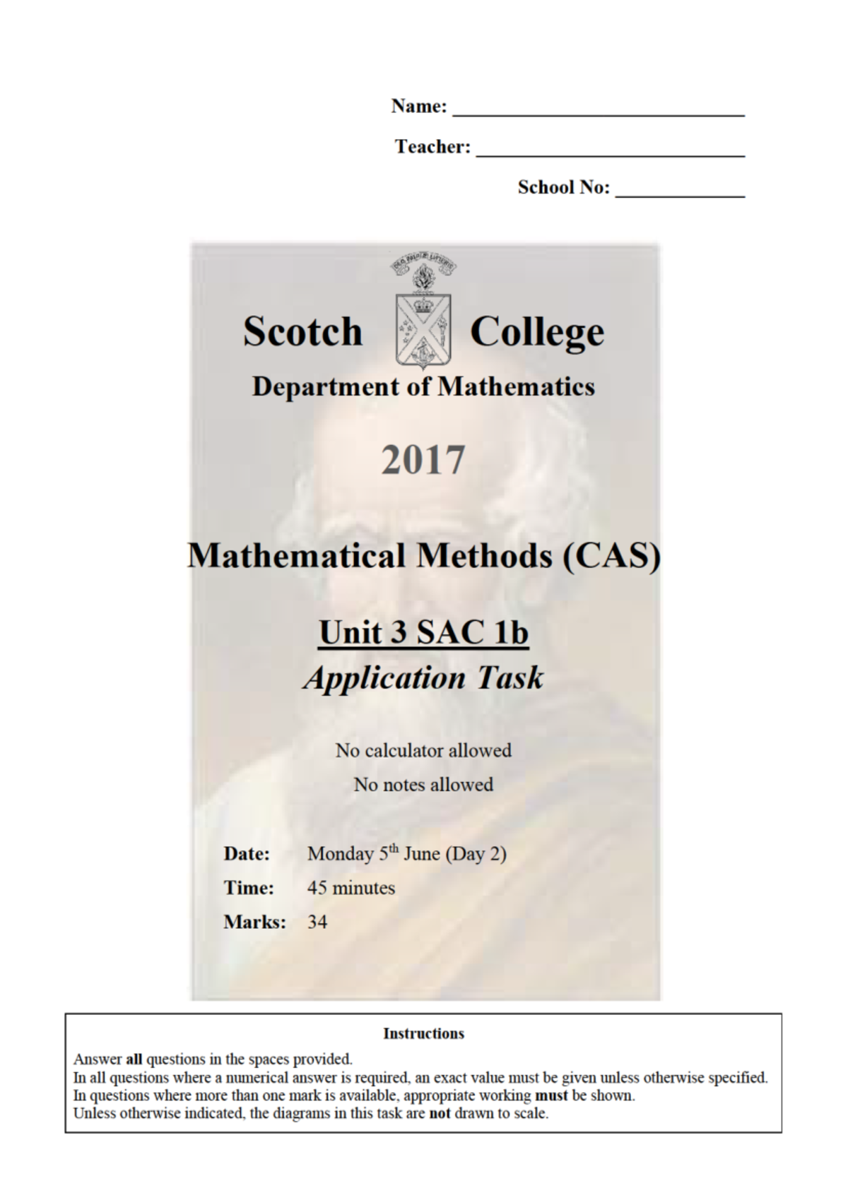 SC 2017 12MME SAC 1 - Practice SAC 2 -Polynomials - 1 The graph of the ...