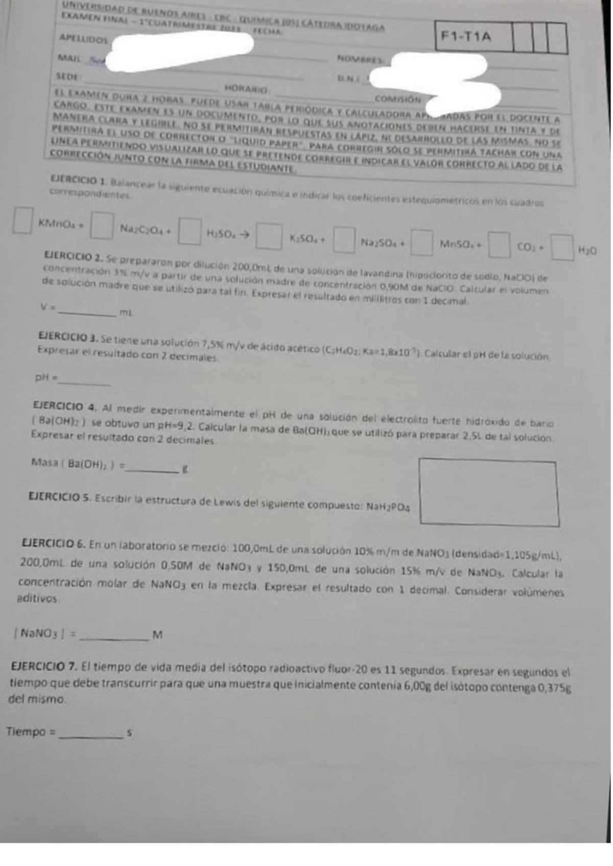 Final Química Idoyaga 3 partes - EXAMEN UNIVERSIDAD FINAL DE BURNOS ...