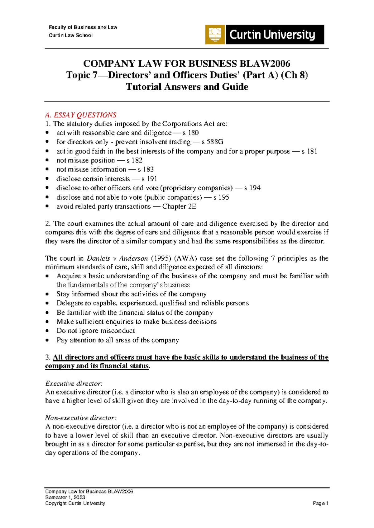 module7 tutorial guide - Curtin Law School Company Law for Business ...