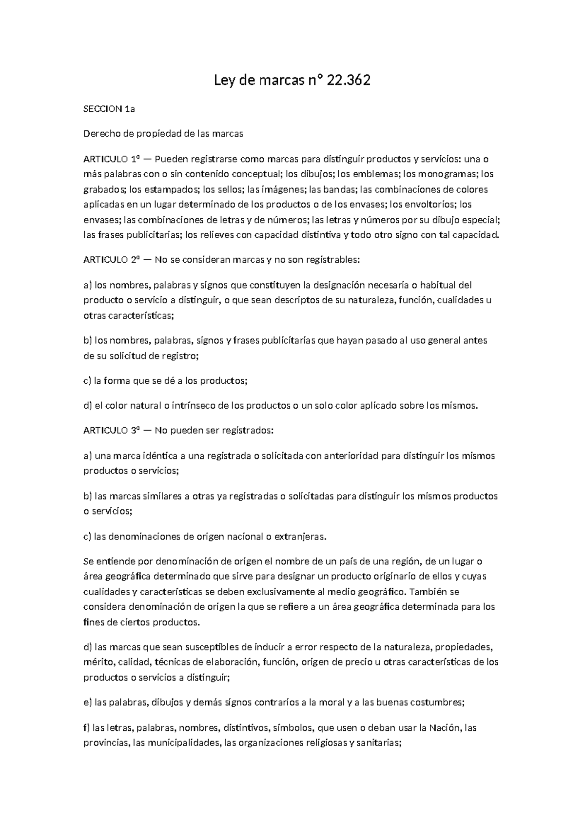 Ley de marcas nº 22 - SECCION 1a Derecho de propiedad de las marcas ...