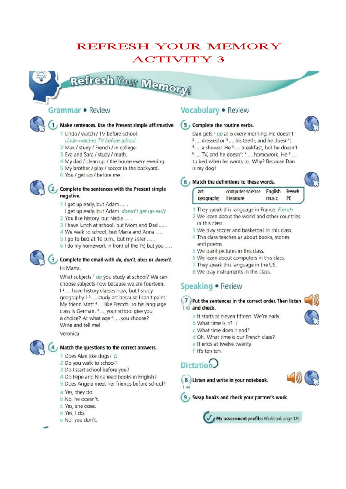 Activity 3 - sdsdsdsding - REFRESH YOUR MEMORY ACTIVITY 3 Make ...