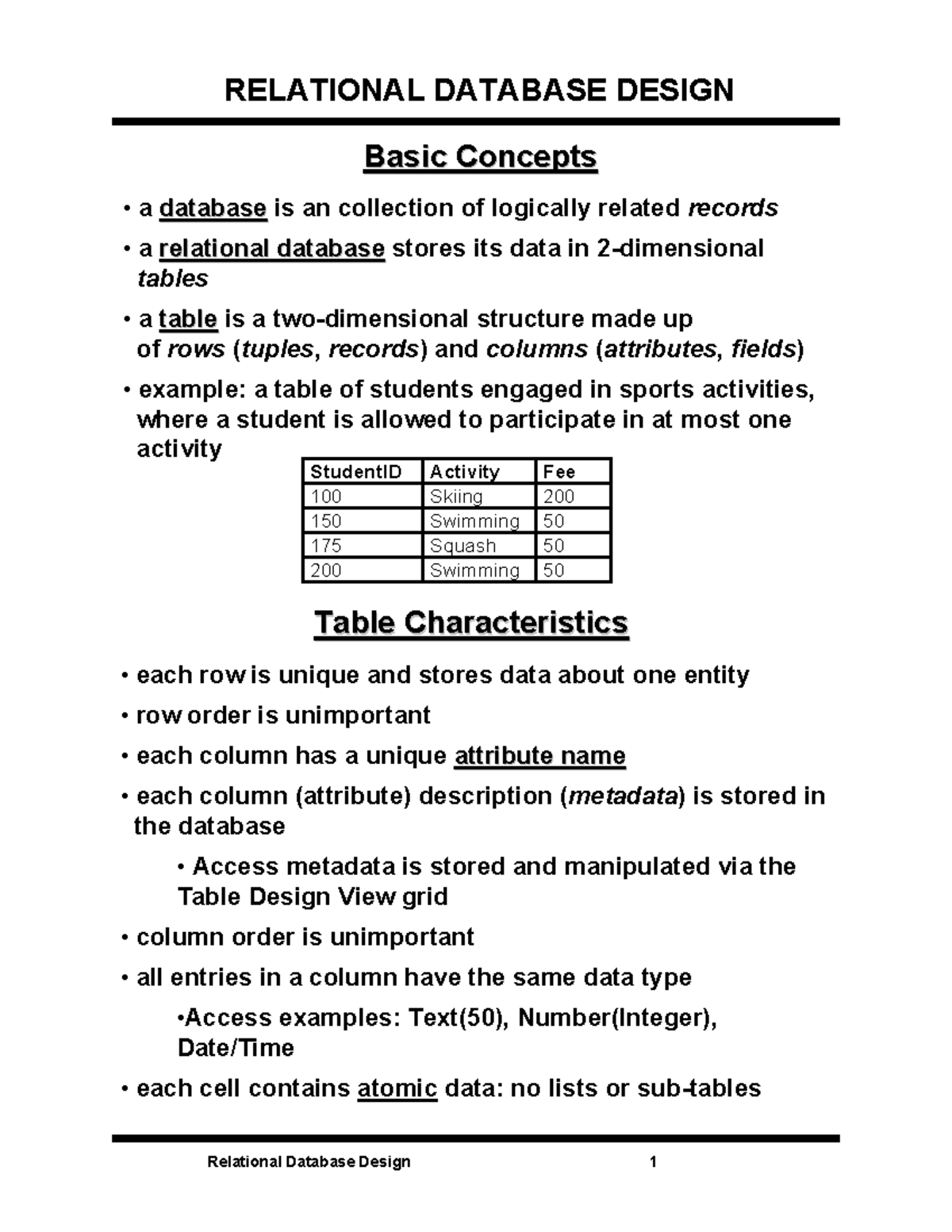 Module 3 relational databases sandbox handout - Basic ConceptsBasic ...