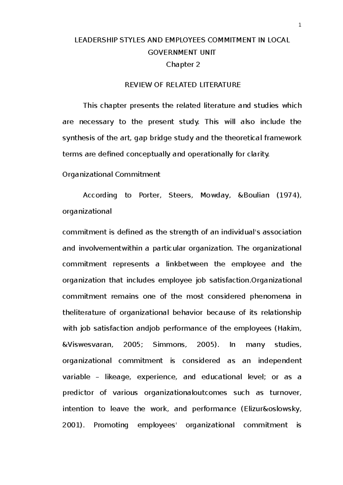 Sample Research Proposal Manuscript Chapter 2 - LEADERSHIP STYLES AND ...