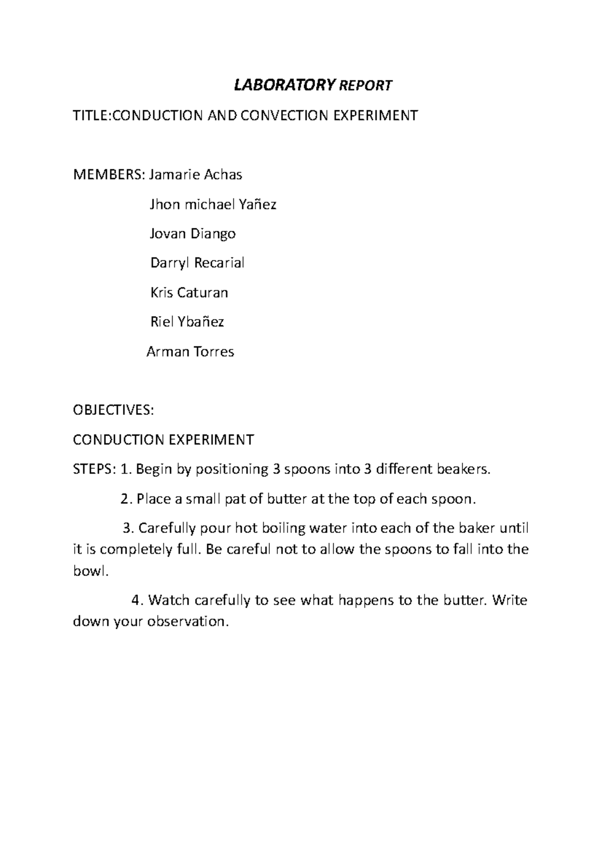 Laboratory-report - sample report - LABORATORY REPORT TITLE:CONDUCTION ...