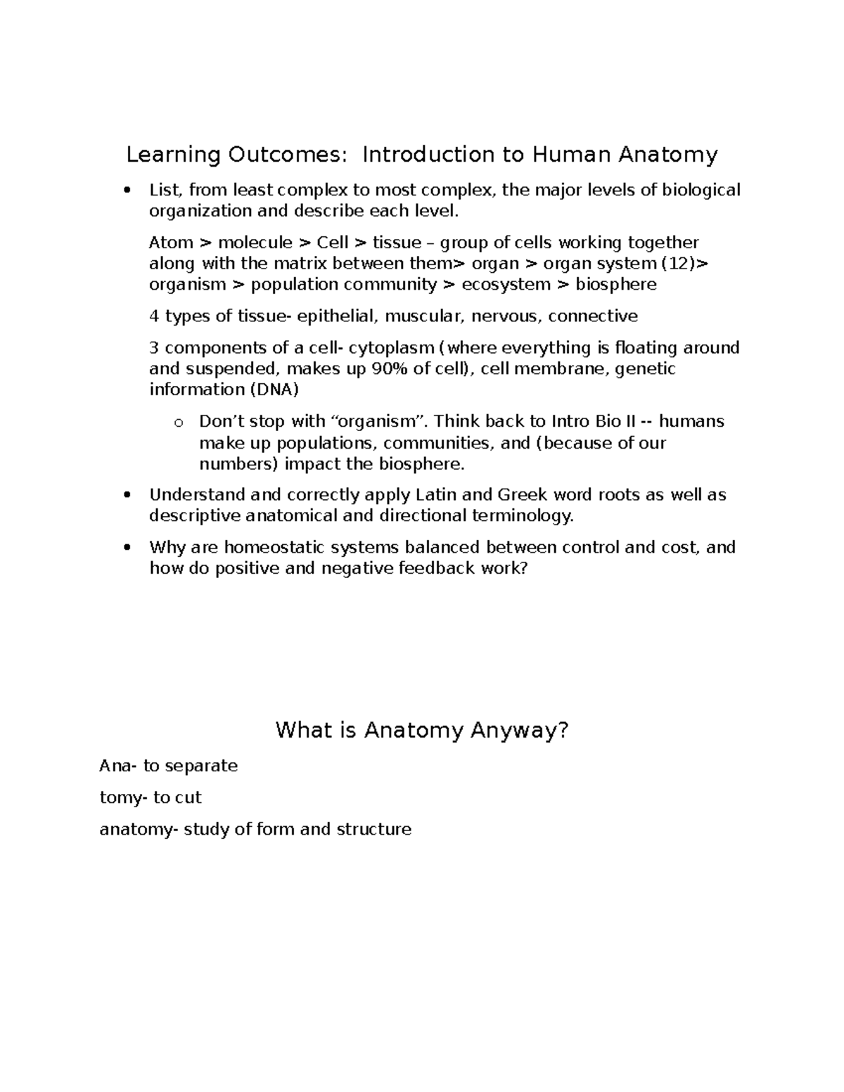 Homeostasis Chapter Notes INTEGBI 131 General Human Anatomy UCB Homeostasis Chapter Notes INTEGBI 131 General Human Anatomy UCB