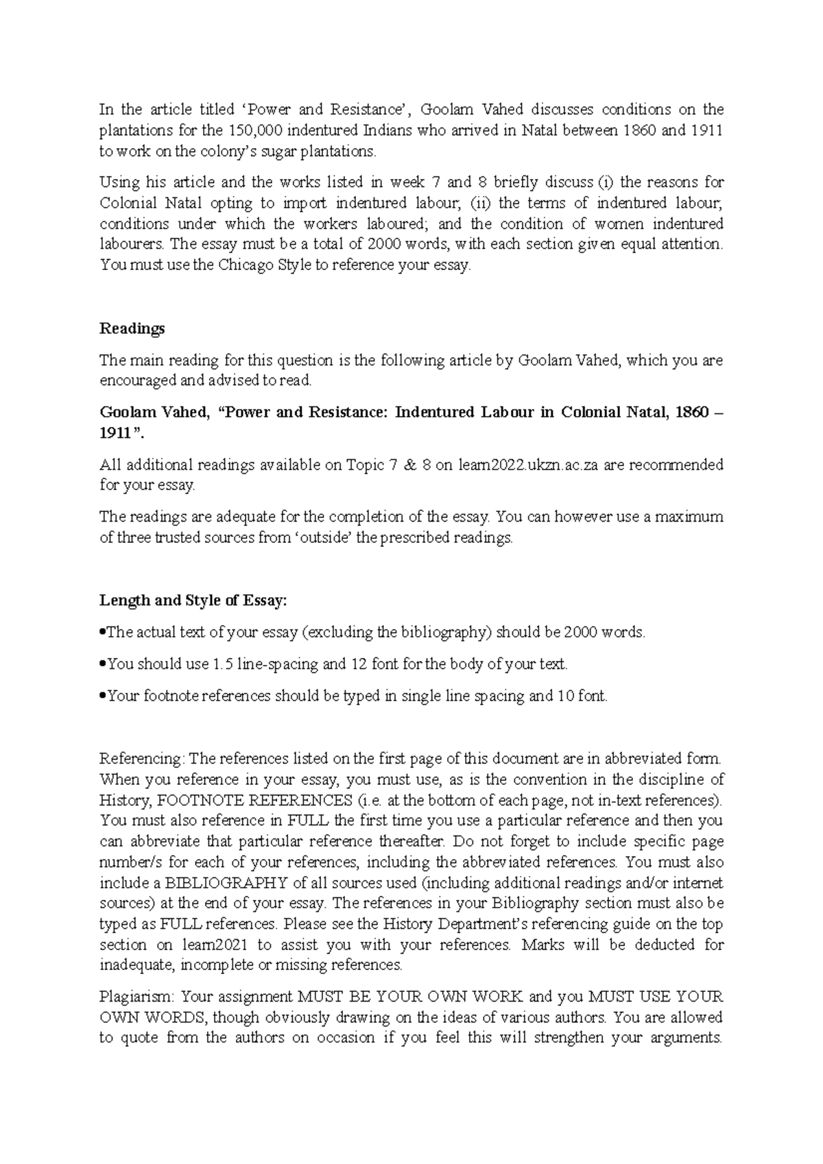 Essay topic 2 HIST201 2022 - In the article titled ‘Power and ...