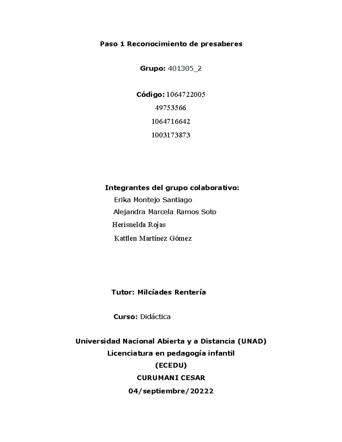 Didactica Paso 1 Reconocimiento de presaberes 401305 2 - Paso 1 Reconocimiento de presaberes ...
