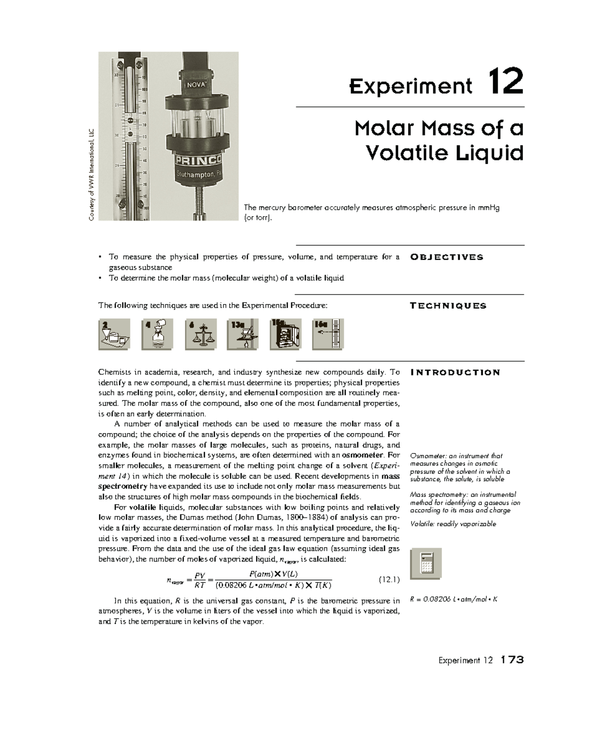 12 molar mass - Coursework - Experiment 12 Molar Mass of a Volatile ...