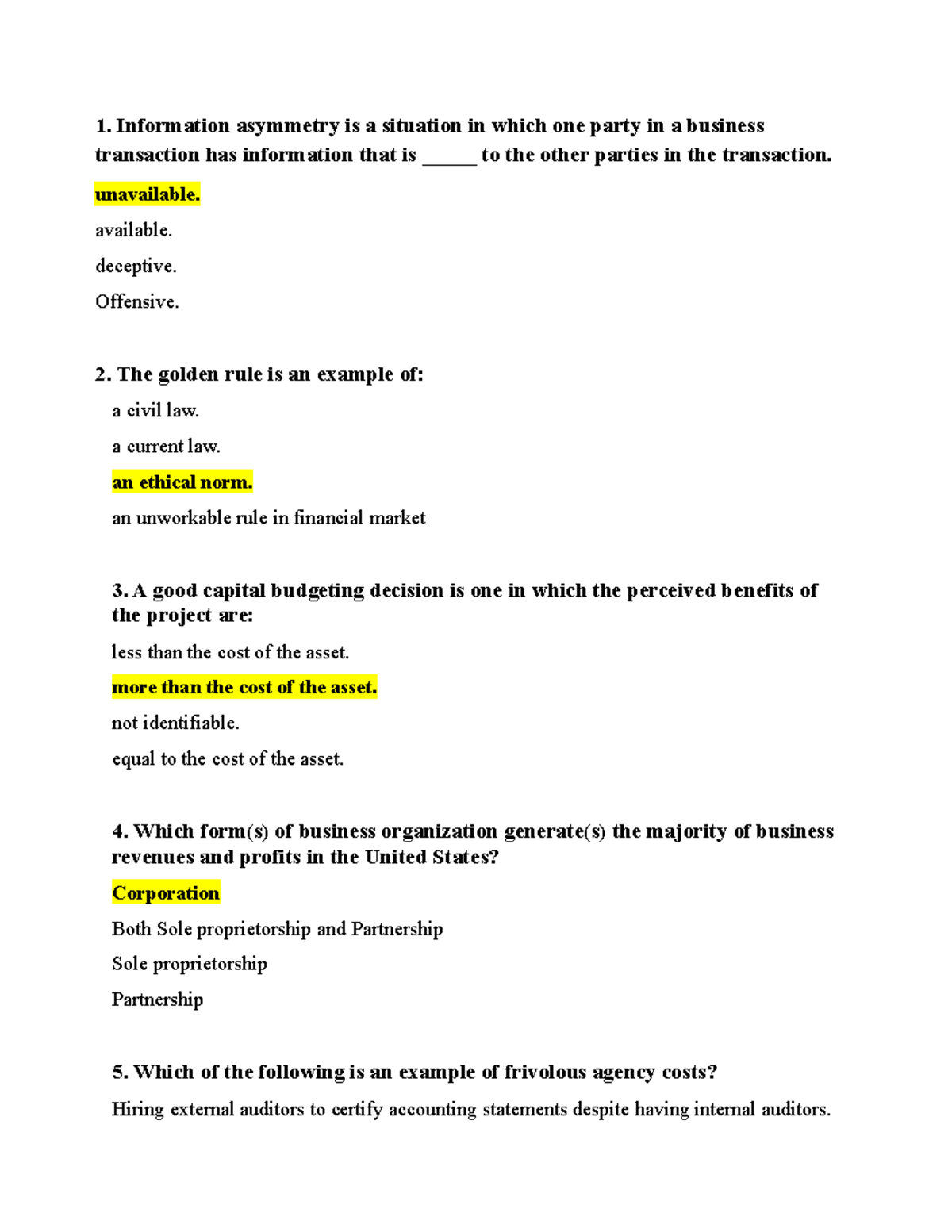 MT480 Corporate Finance Unit 1 Lab Assignment - 1. Information ...