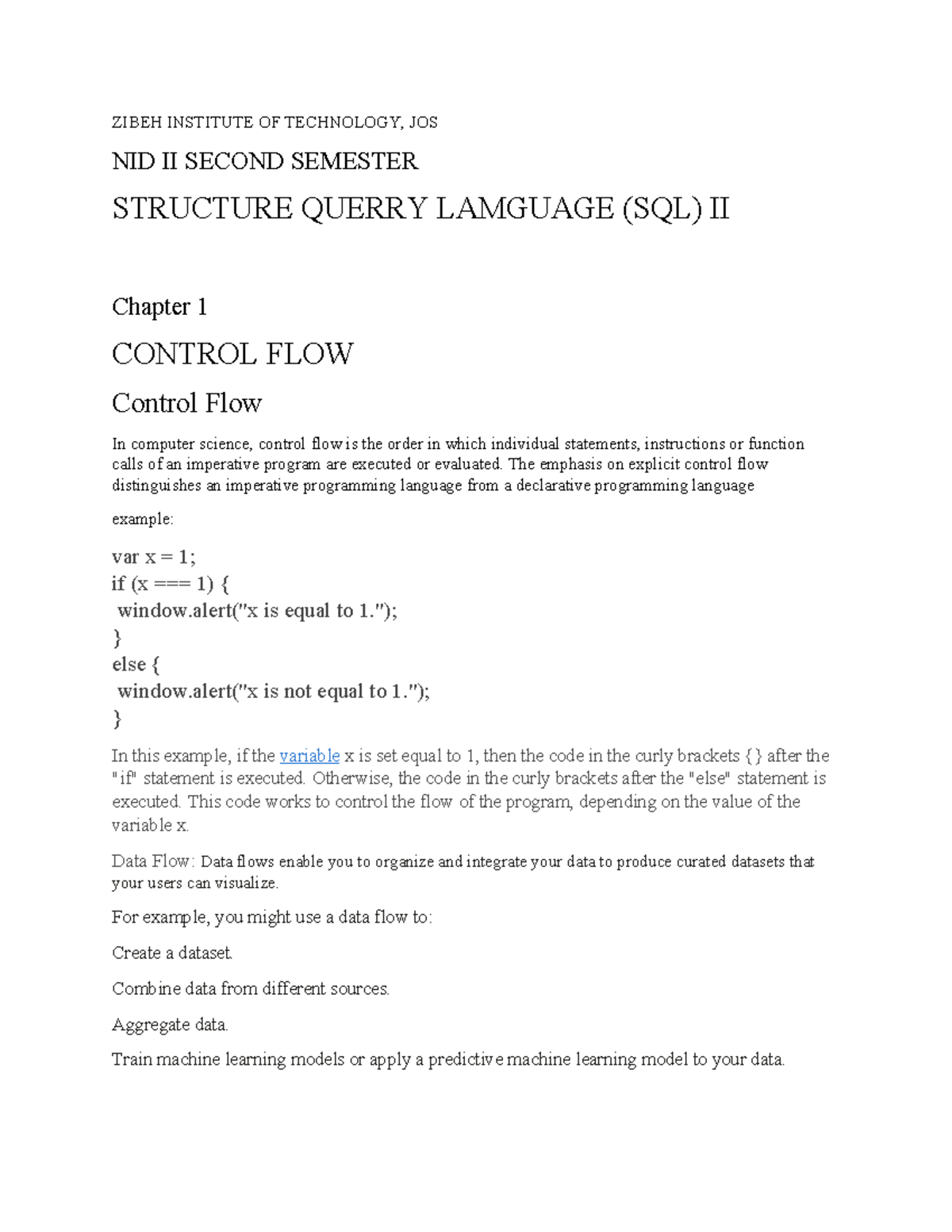 NID II SQL2 - ZIBEH INSTITUTE OF TECHNOLOGY, JOS NID II SECOND SEMESTER STRUCTURE QUERRY ...