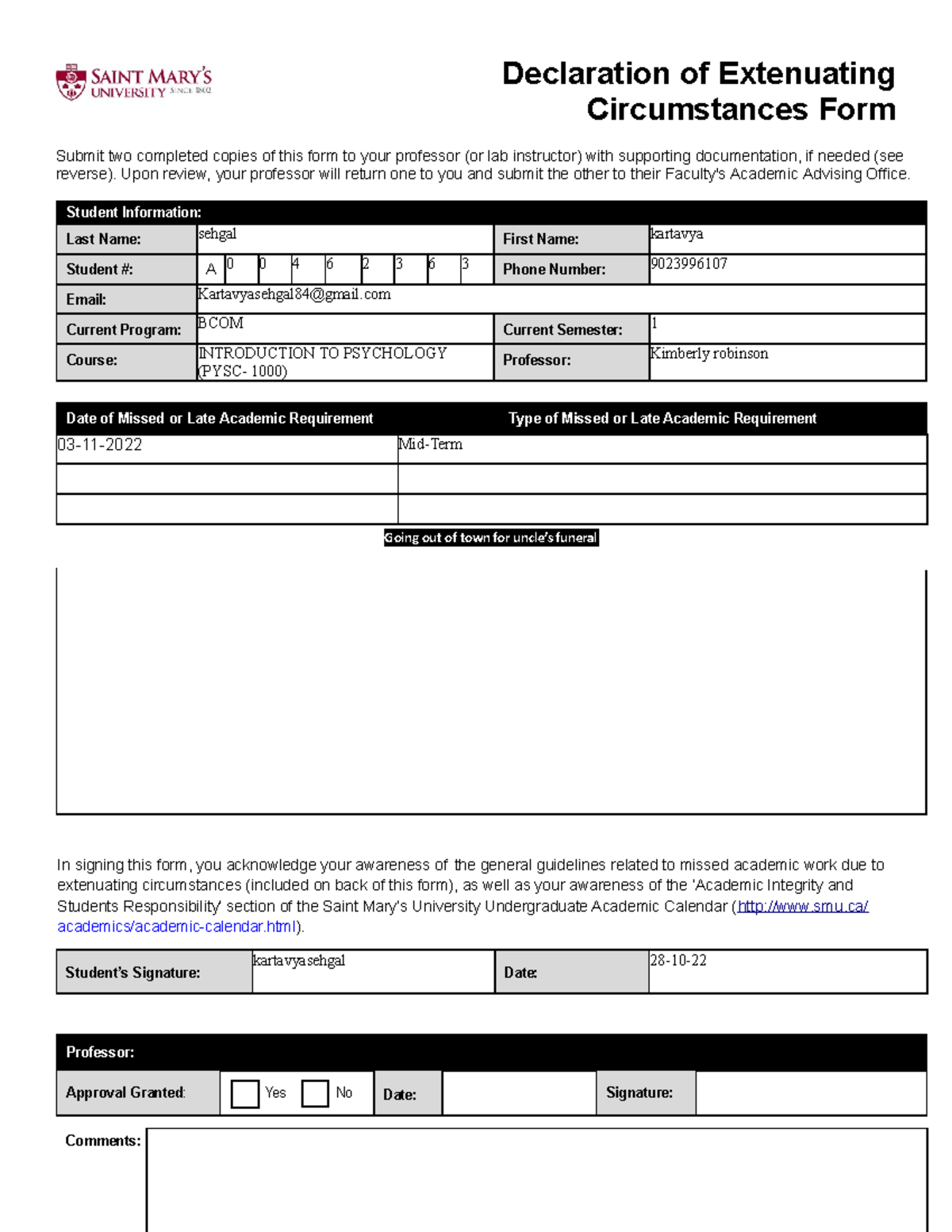 Declarationof Extenuating Circumstances Form 2 - Declaration of ...