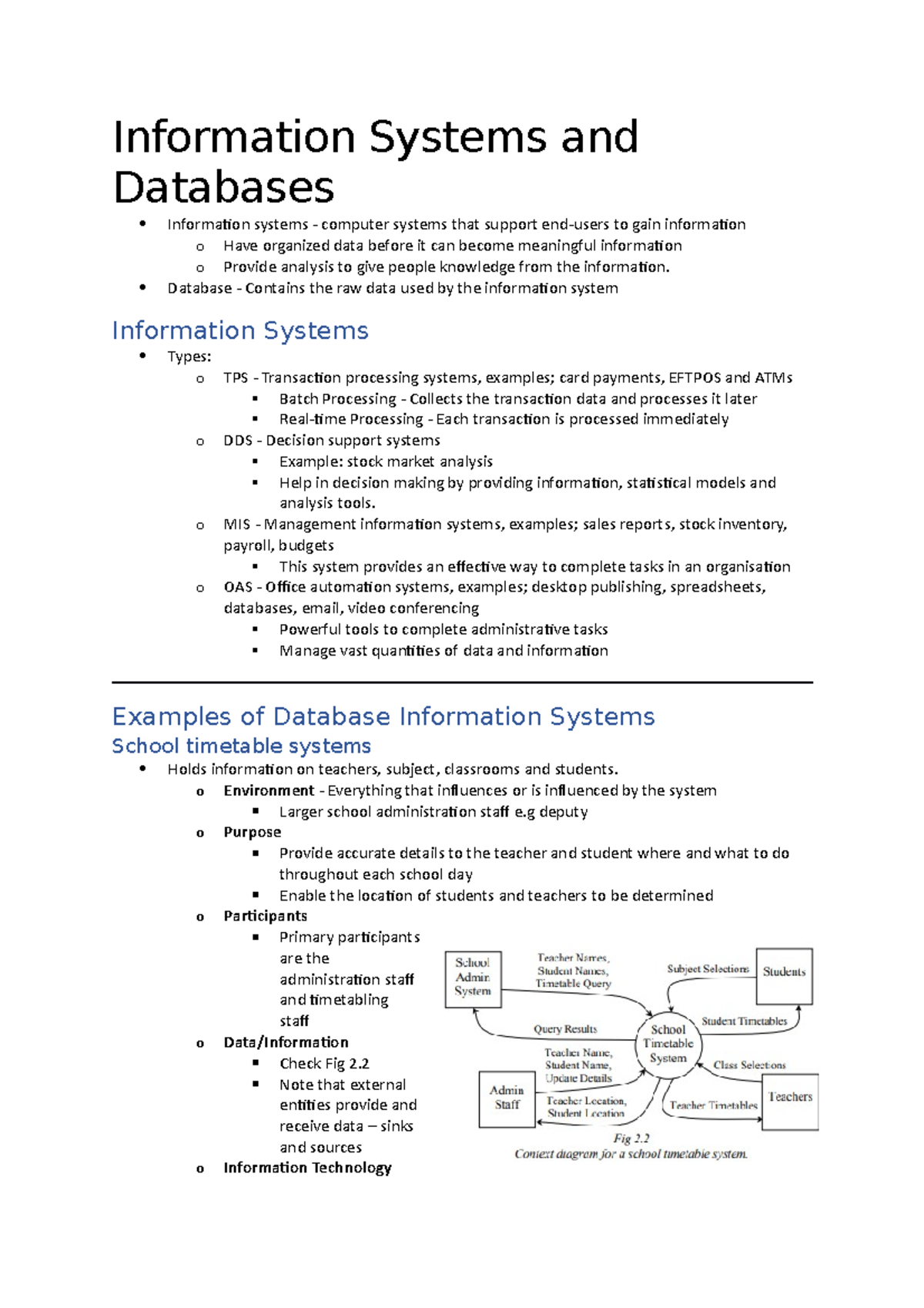IPT HSC - Chapter 2 Notes - Information Systems and Databases ...