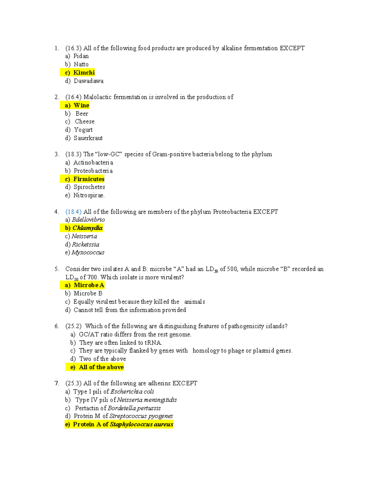 HW5 - homework 5 question and answers - (16) All of the following food ...