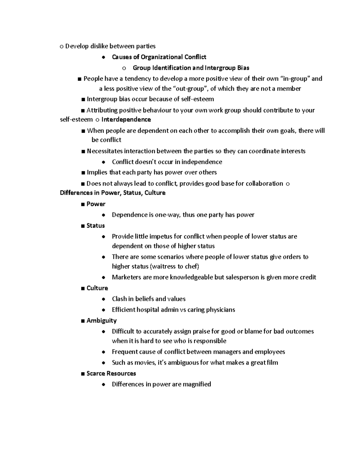 BU288 Notes 140-145 - Develop dislike between parties Causes of ...