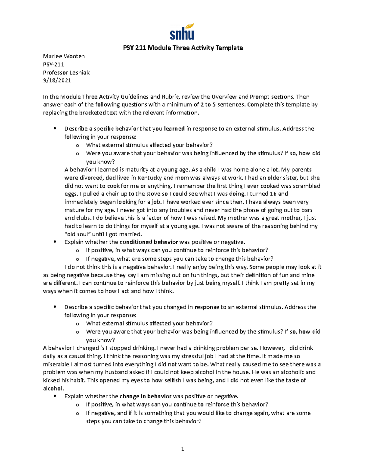 PSY 211 Module Three Activity Template - PSY 211 Module Three Activity ...