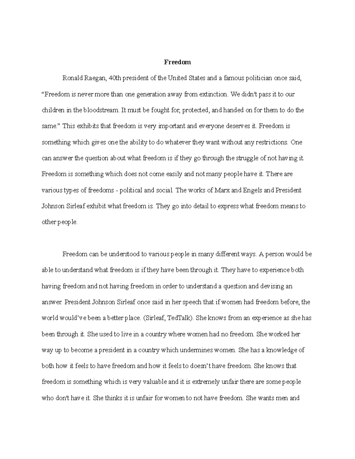 Writing Assignment #3 - This text discusses the concept of freedom and ...