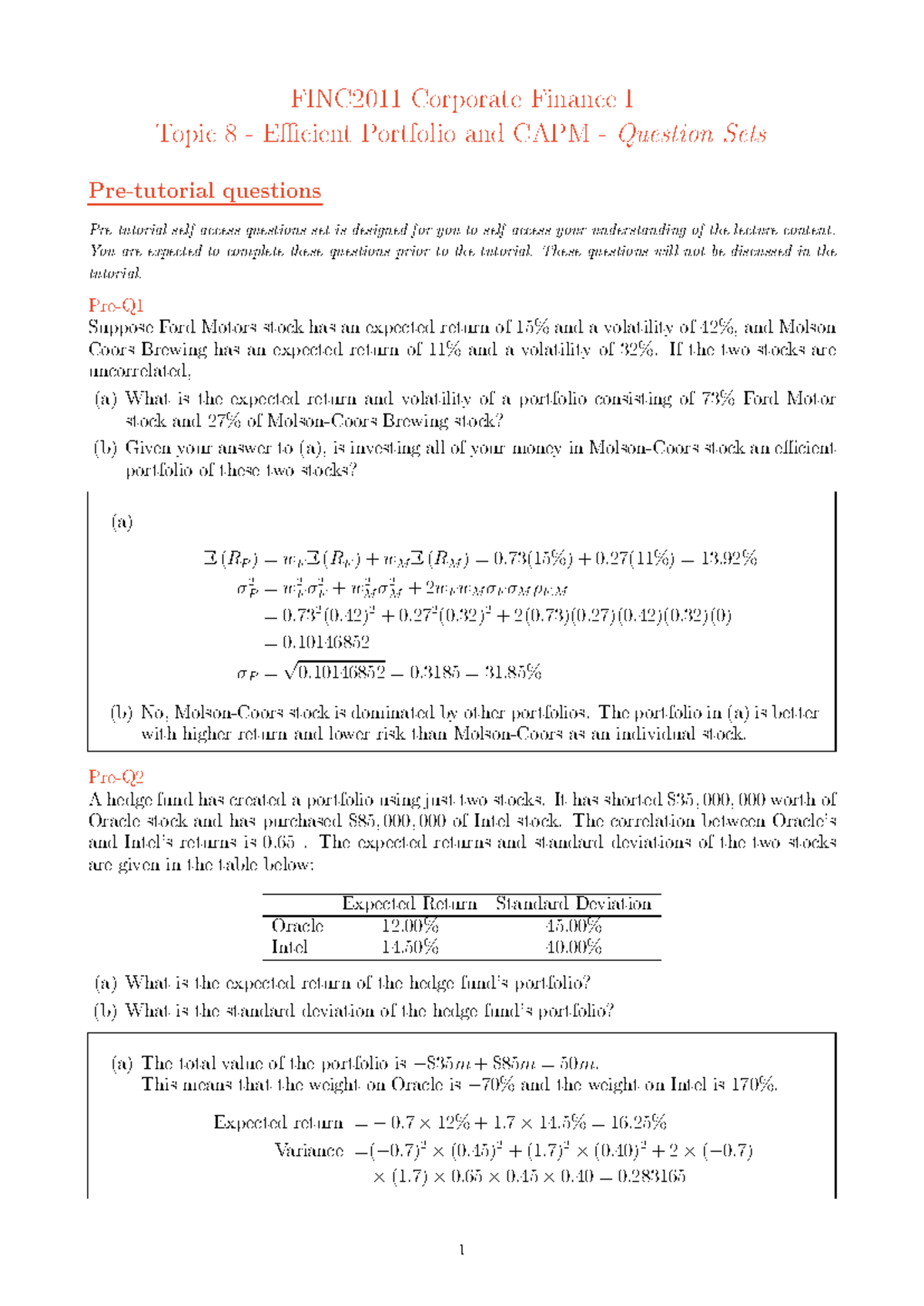 Chicken mcnuggets - FINC 2011 Corporate Finance I Topic 8 - Efficient ...