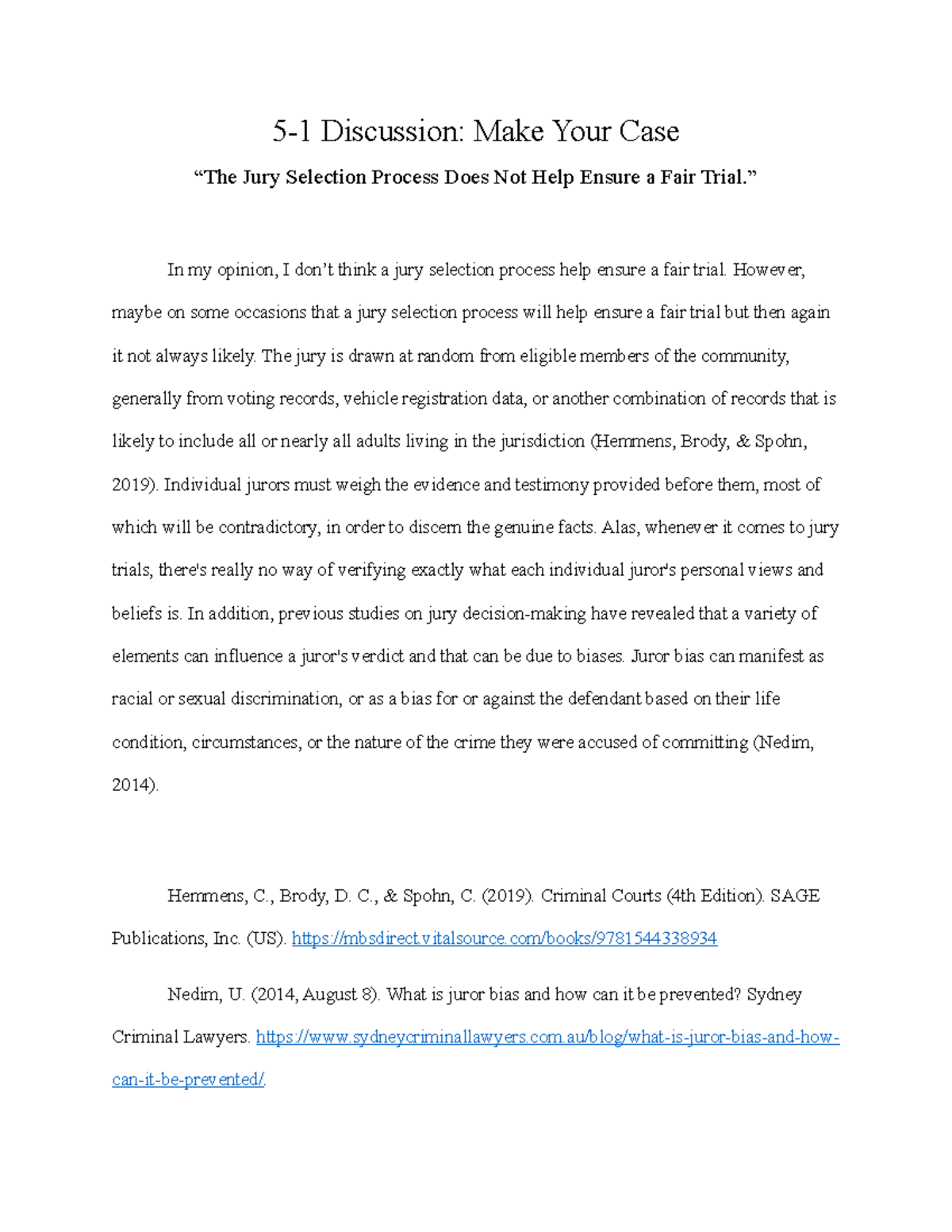 5-1 Discussion Make Your Case - 5-1 Discussion: Make Your Case “The ...