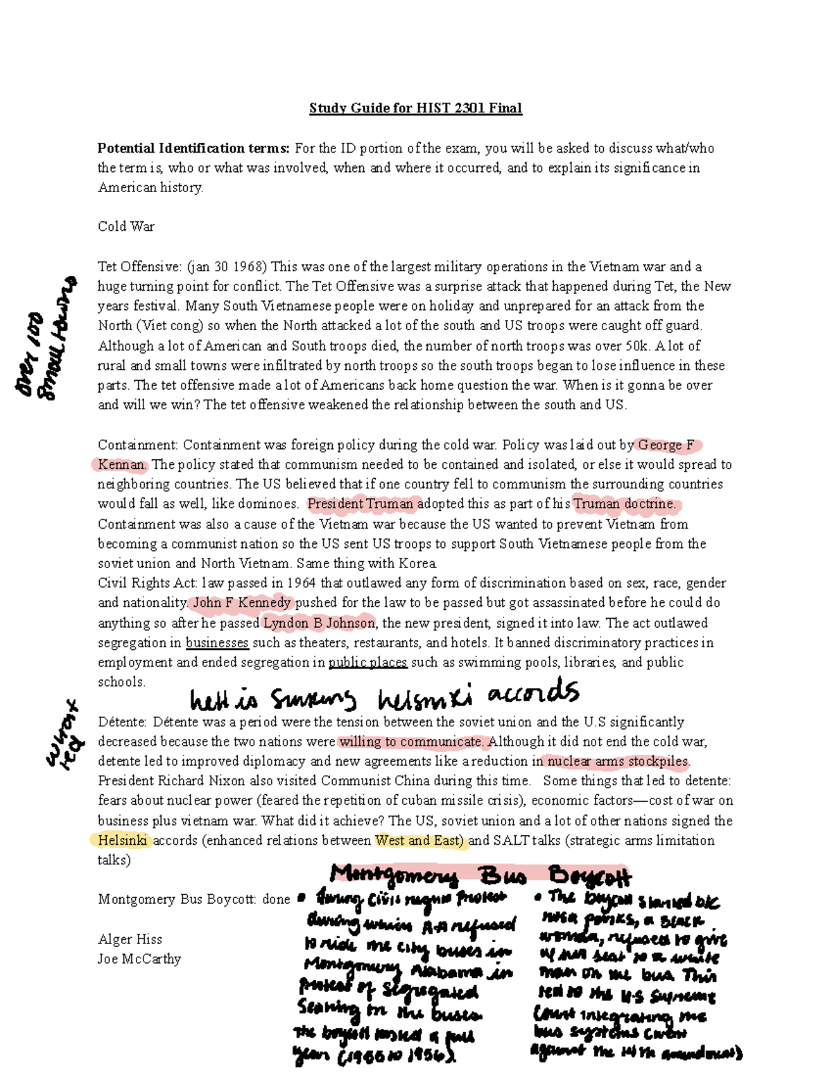 Study Guide for HIST 2301 Final - Study Guide for HIST 2301 Final ...