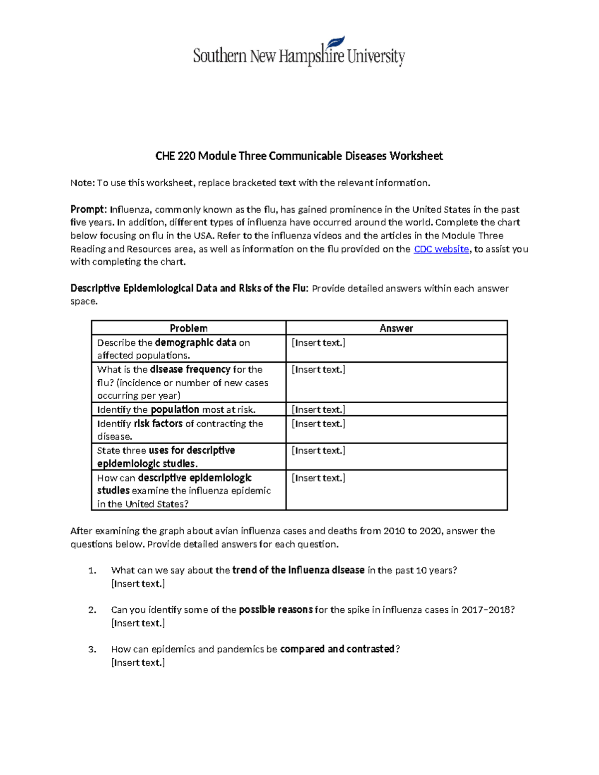 CHE 220 Module Three Communicable Diseases Worksheet - Prompt ...
