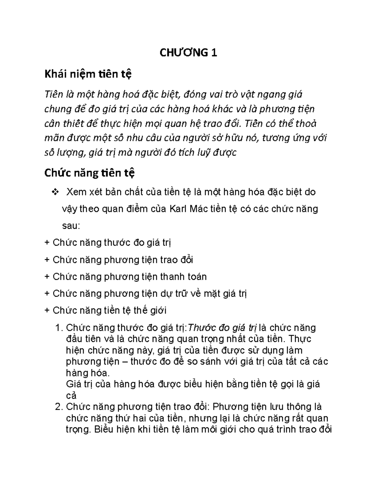 đề Cương Tctt Ddưd Ch ƯƠng 1 Khái Ni M Tềền Tệ ệ Tiềền Là M T Hàng