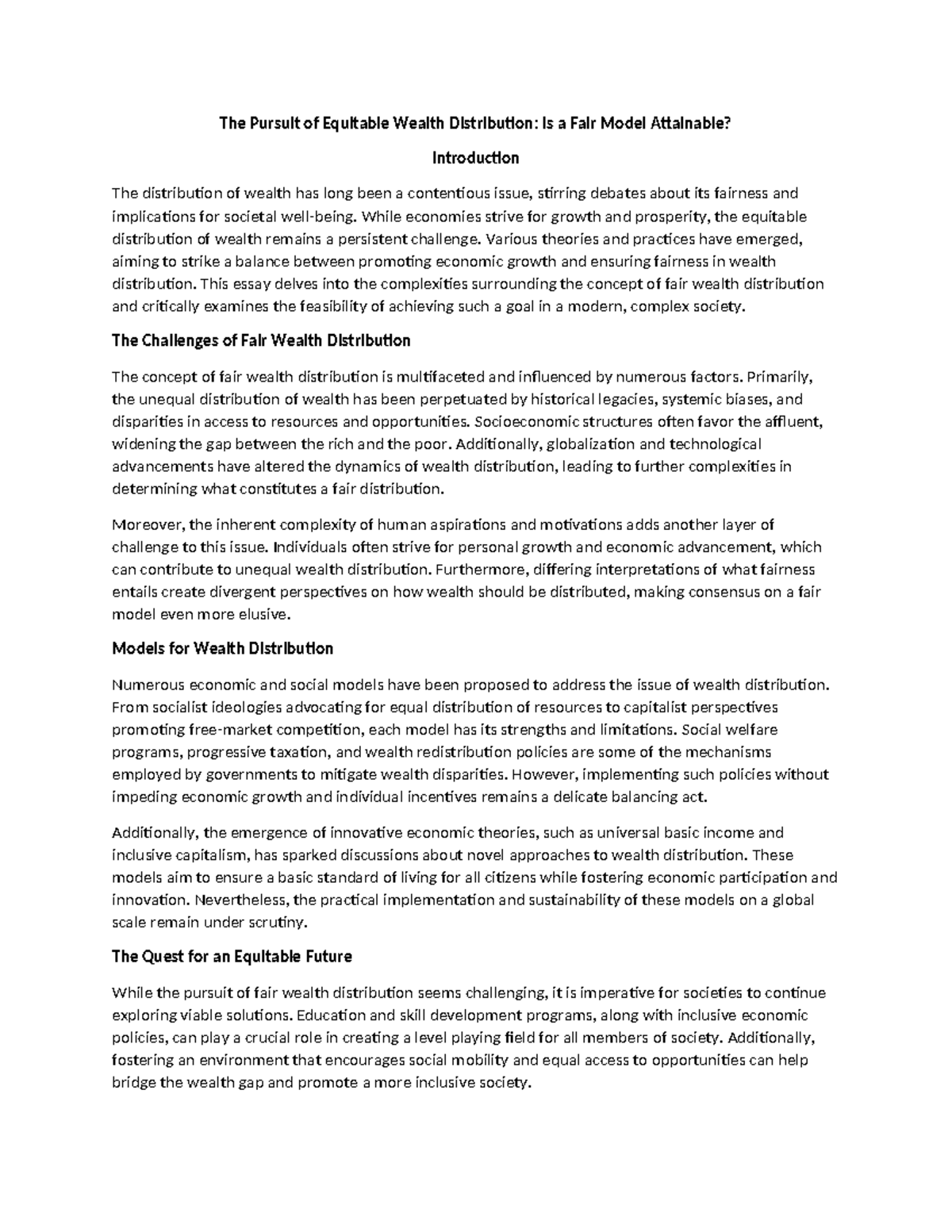 The Pursuit of Equitable Wealth Distribution - While economies strive ...