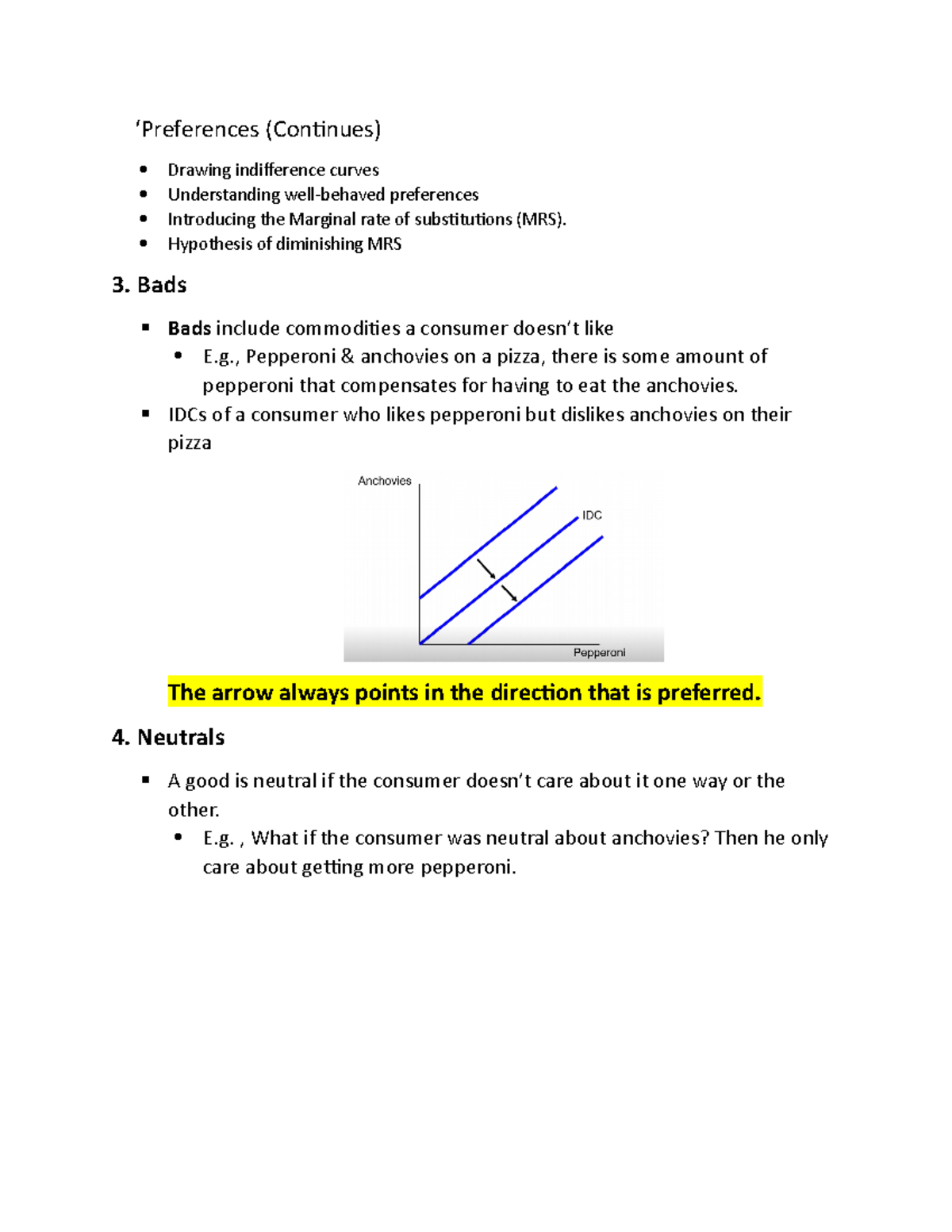 Notes - It's a simple Econ 10A lecture note - ‘Preferences (Continues ...