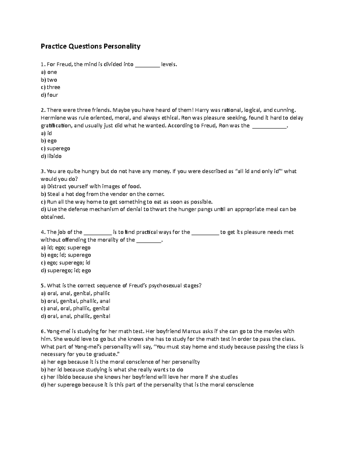 TCL Practice Questions 201 chapter 13 - Practice Questions Personality ...