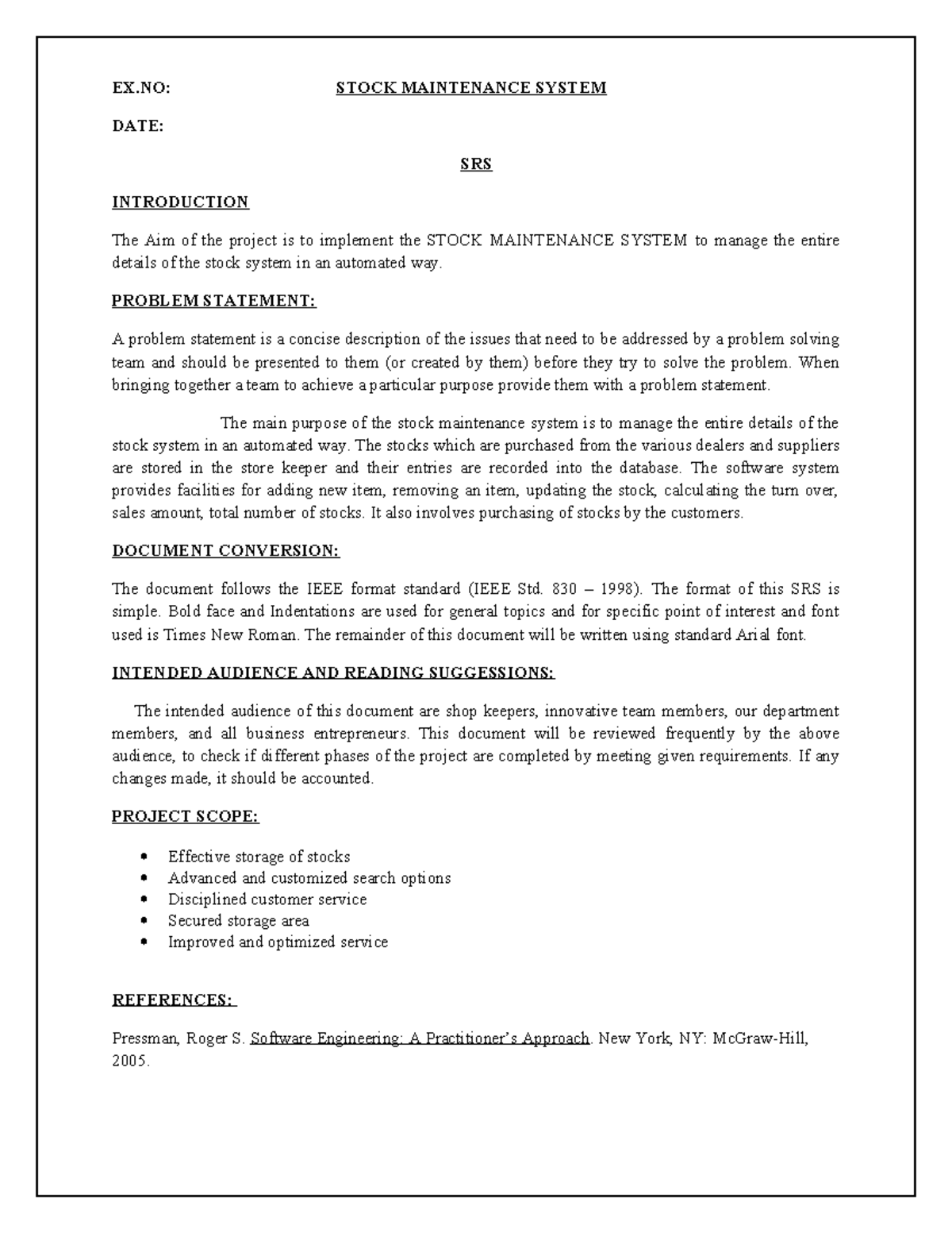 Toaz - vhvkghjgvkhgvhj - EX: STOCK MAINTENANCE SYSTEM DATE: SRS ...