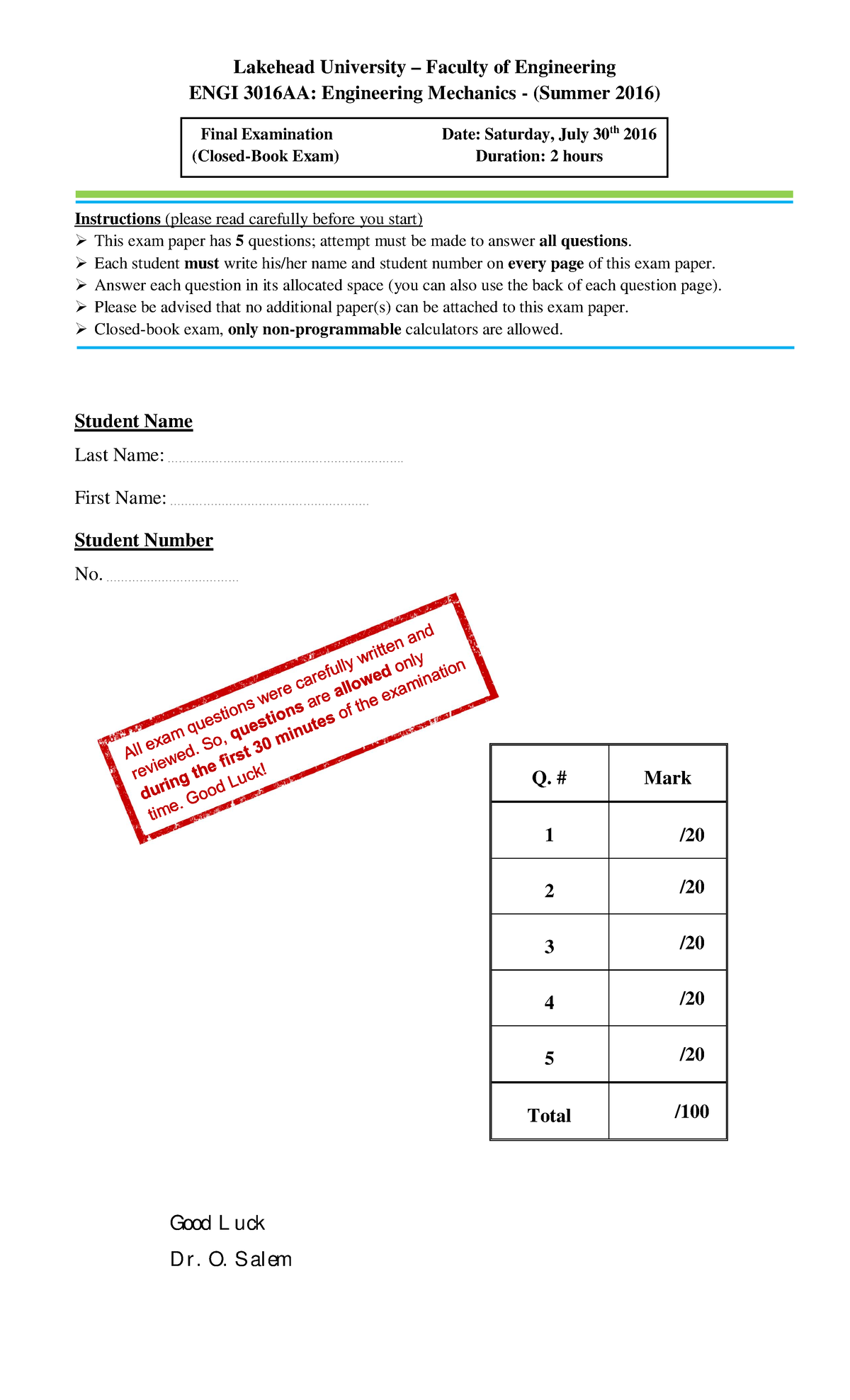 Final 30 July 2016, questions and answers - Lakehead University ...