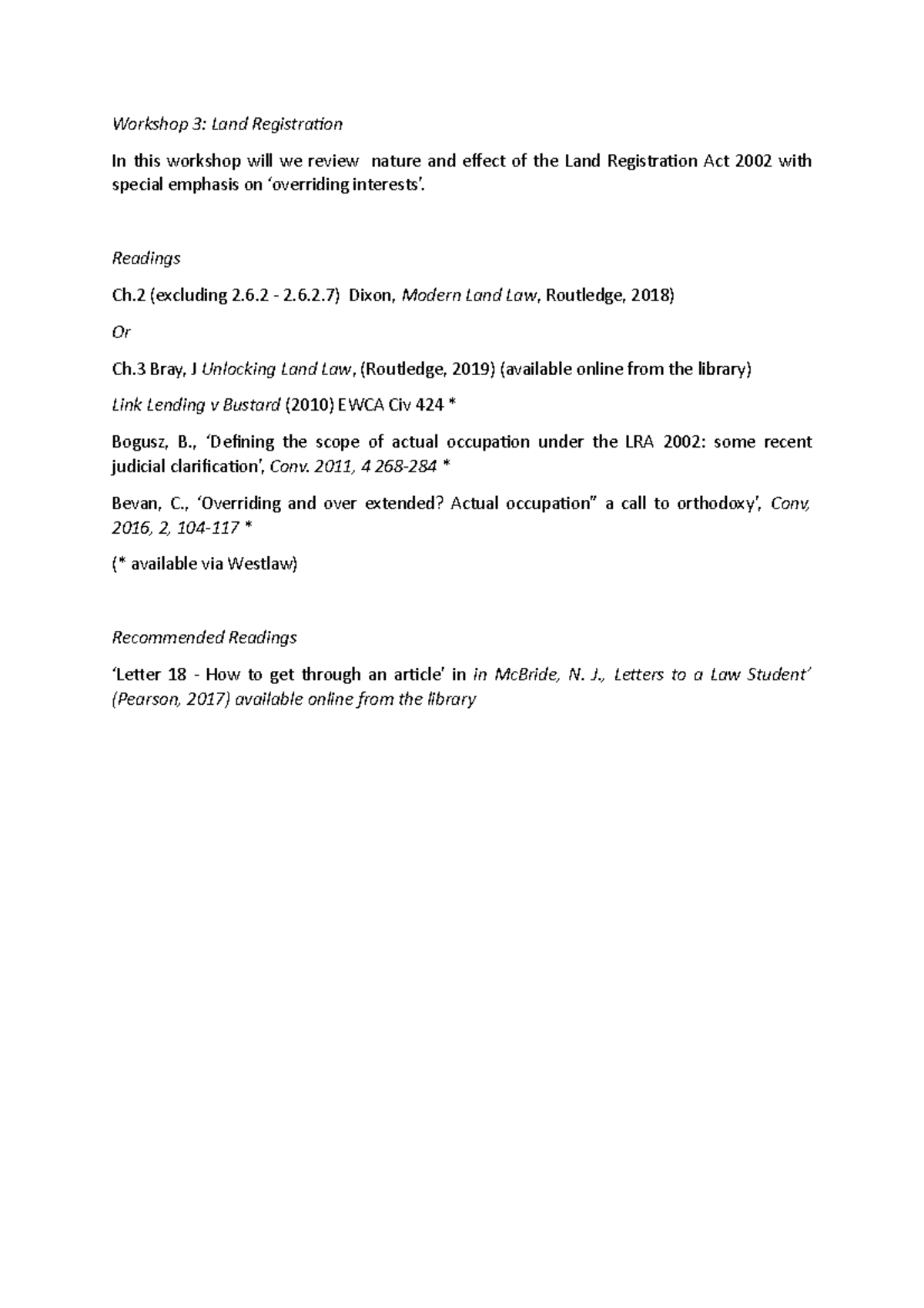 Registration - law lecture notes - Workshop 3: Land Registration In ...
