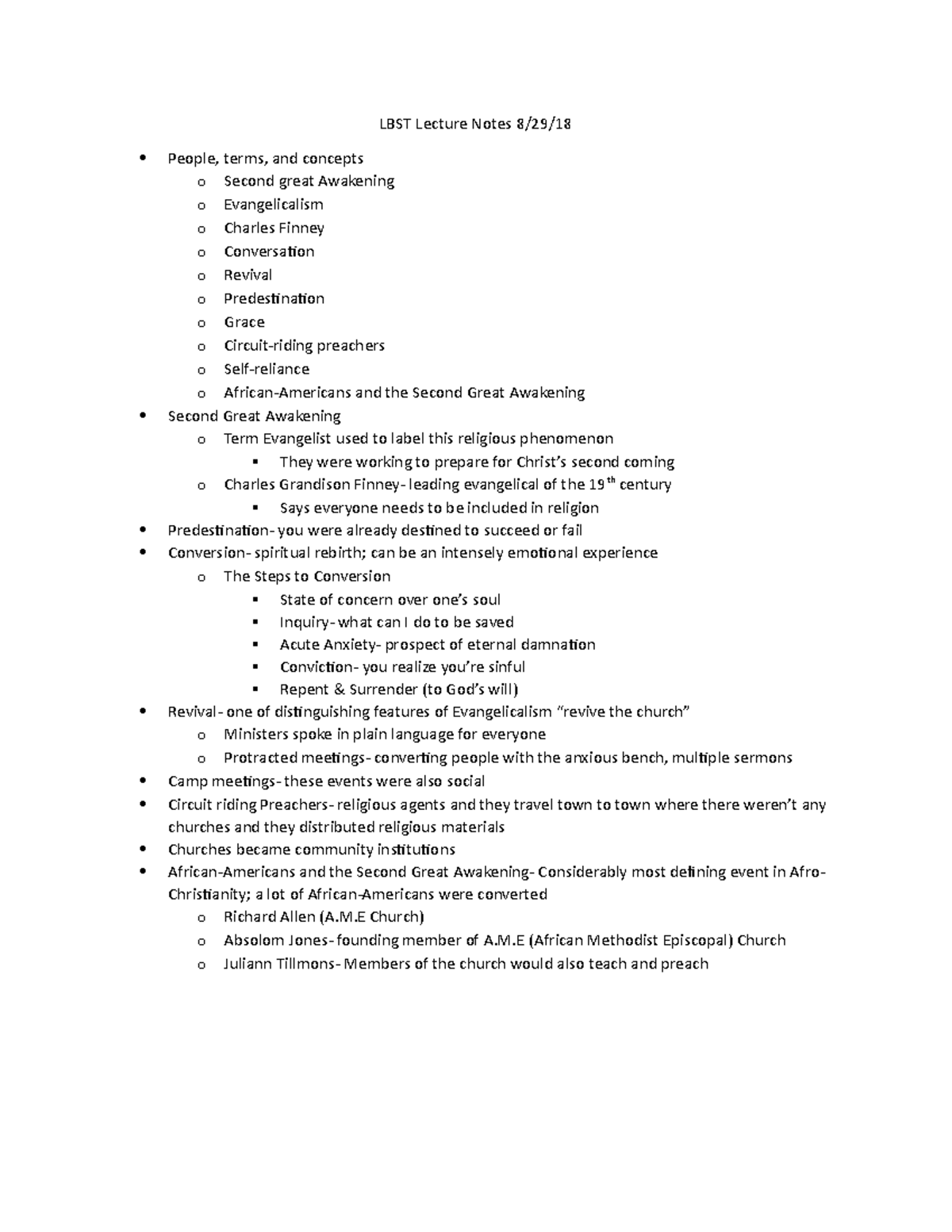 LBST Lecture 3 8-29 - Professor Cox, Second Great Awakening - LBST ...