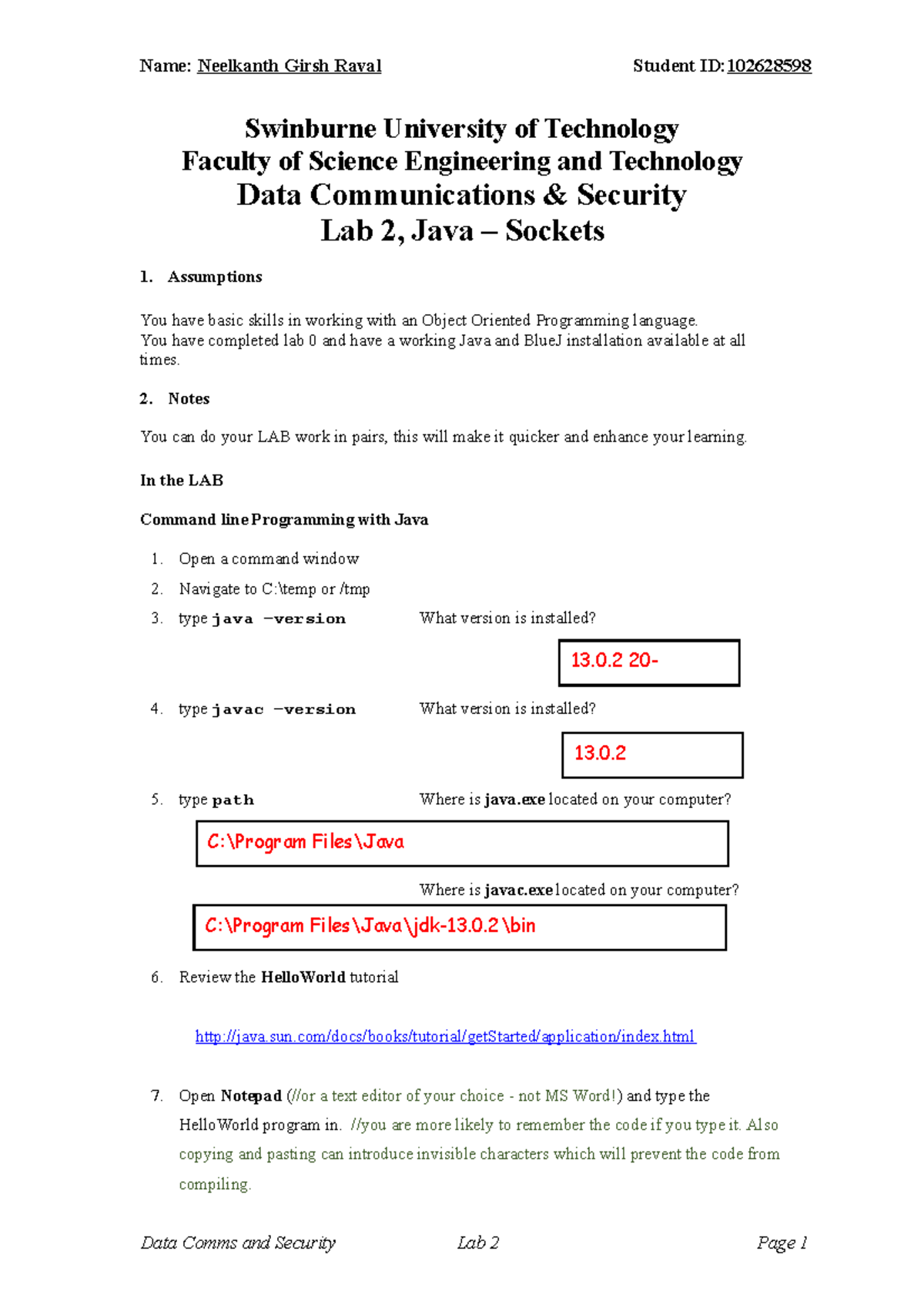 DCS Lab 2 - Java - Swinburne University of Technology Faculty of ...