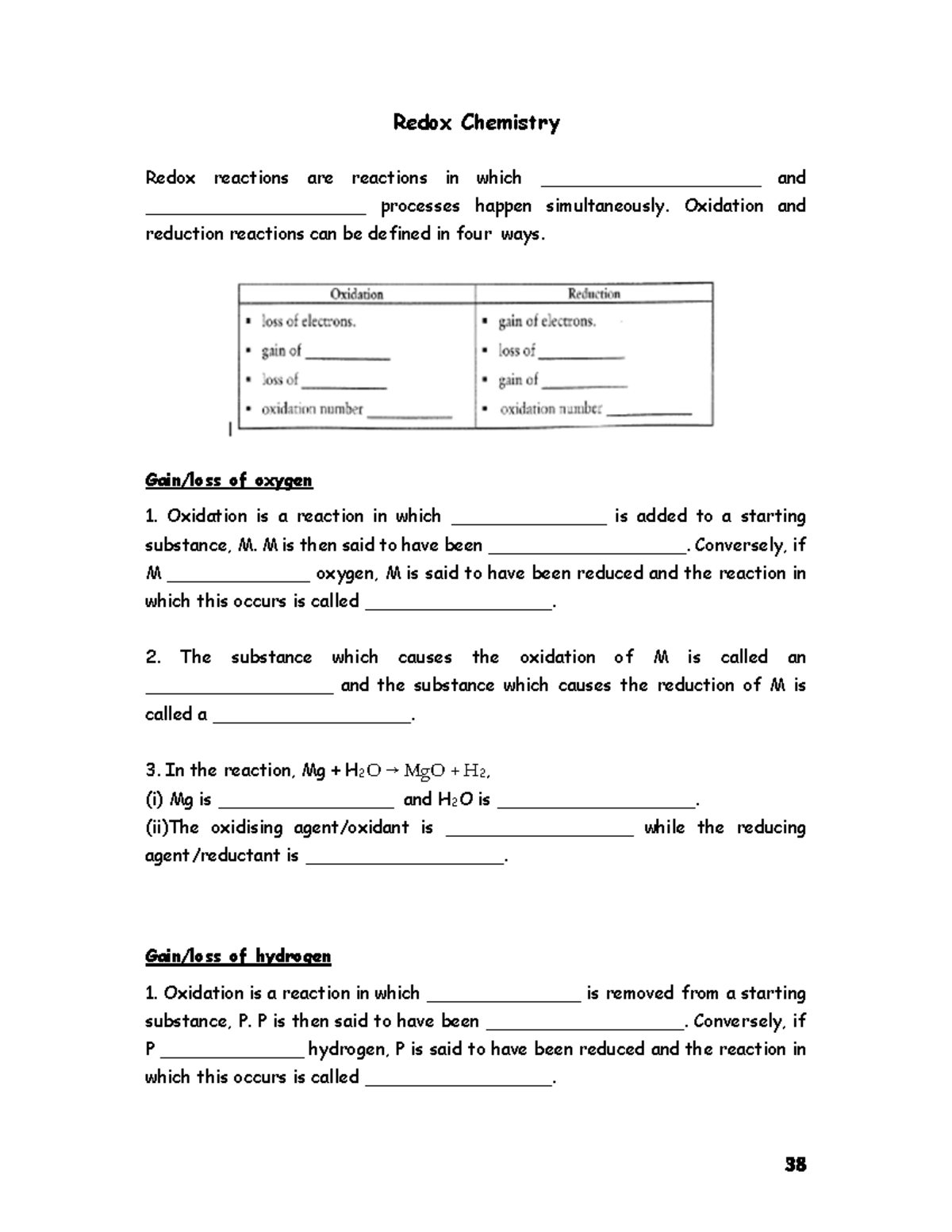 Redox chem - Redox Chemistry Redox reactions are reactions in which ...