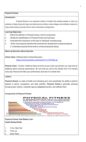 Physical Fitness W - PEH - Physical Fitness Lesson Number: Week 6 ...