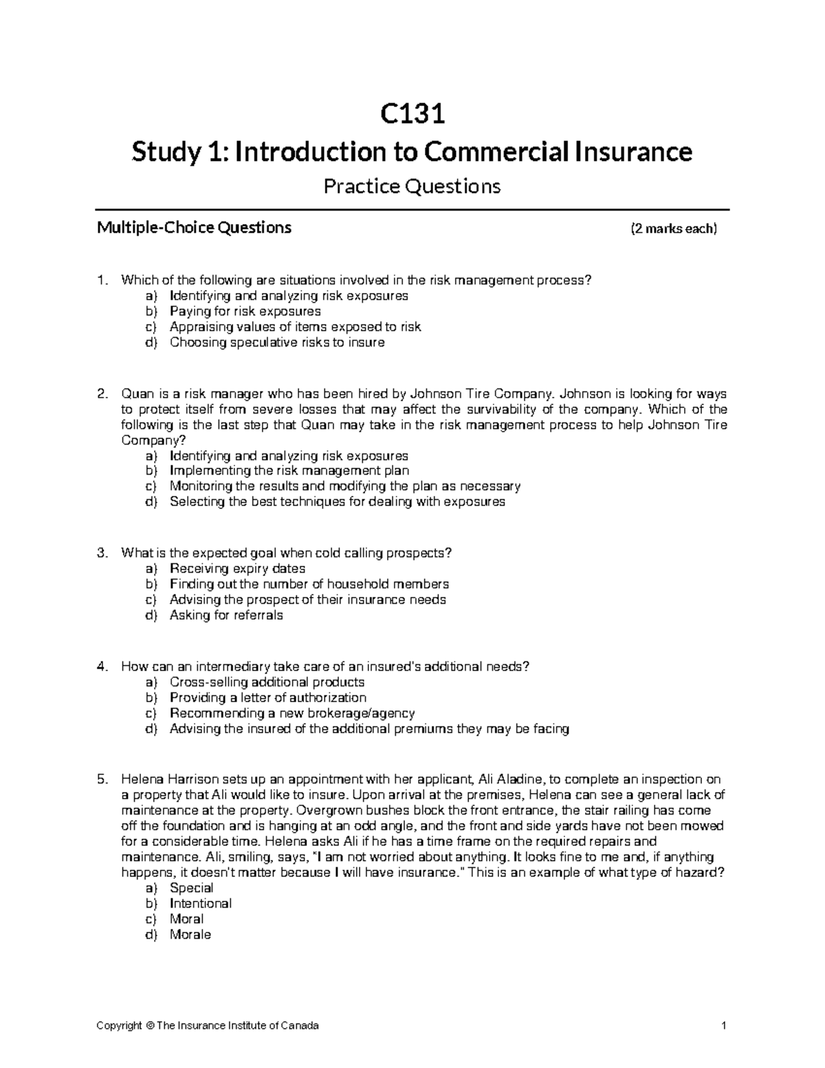 C131 EN study 01 questions - C Study 1: Introduction to Commercial ...