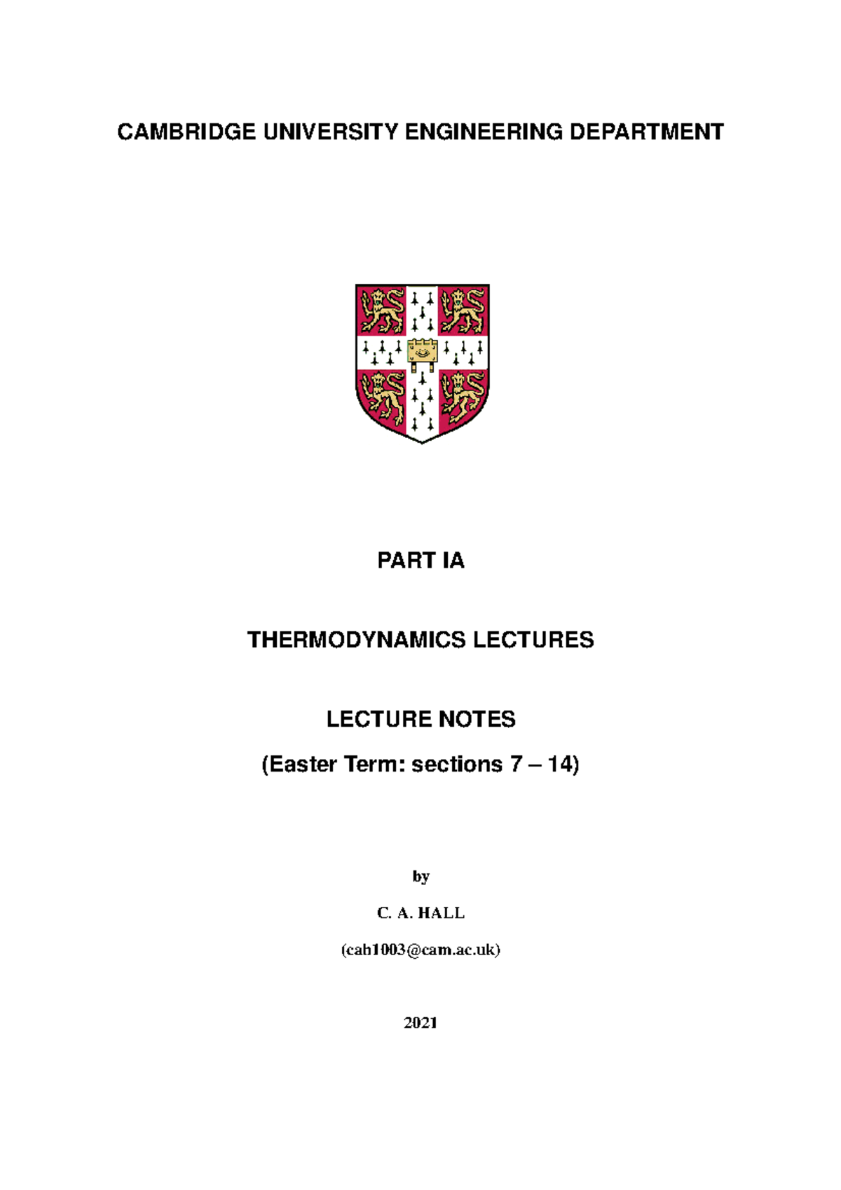 1AThermo Notes Easter 2021v2402 - CAMBRIDGE UNIVERSITY ENGINEERING ...