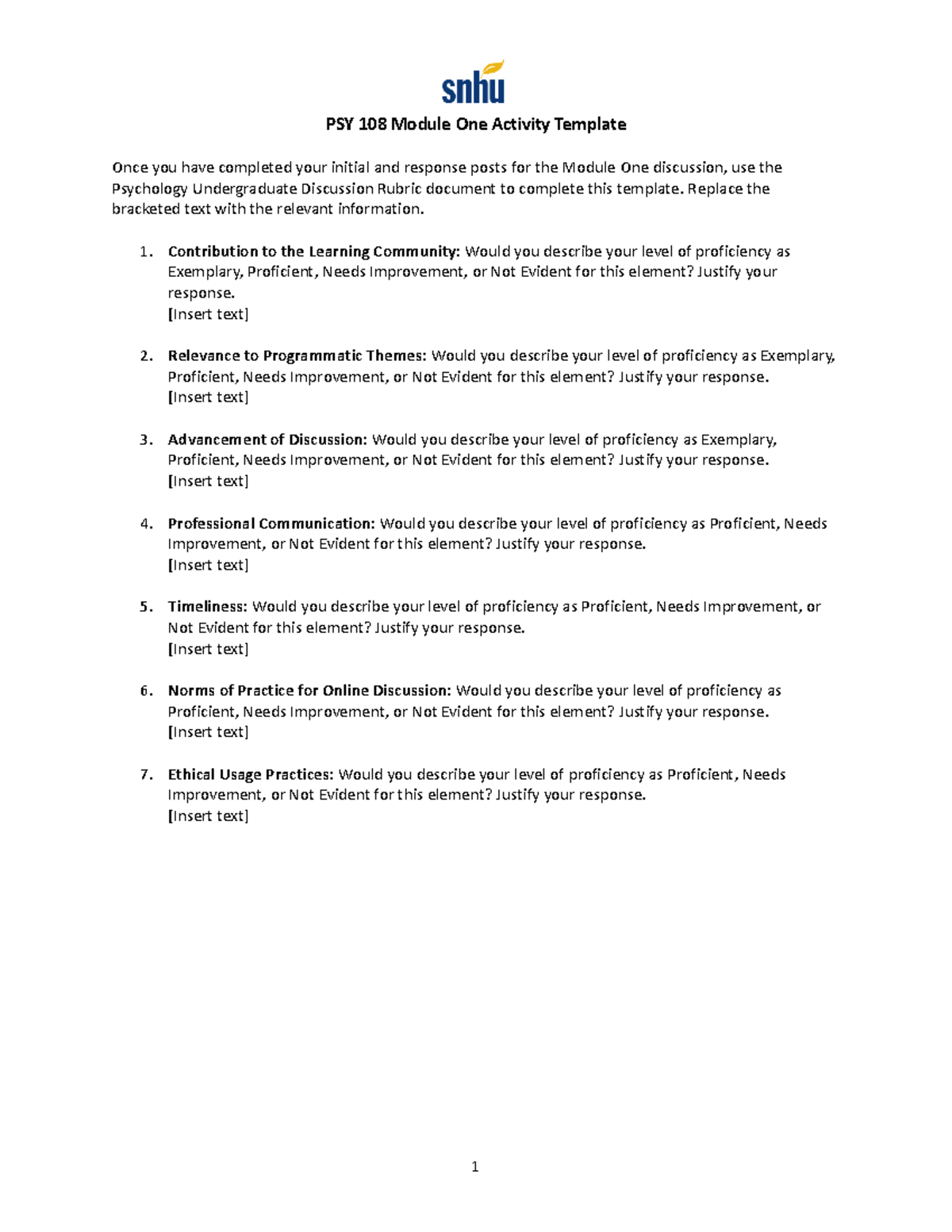 PSY 108 Module One Activity Template - PSY 108 Module One Activity ...
