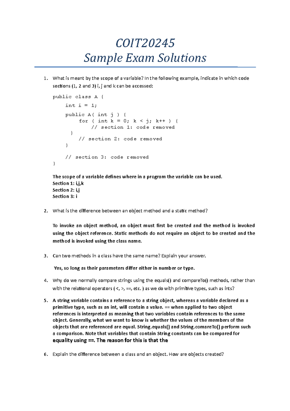 Exam April 2017, questions and answers - COIT20245 Sample Exam ...
