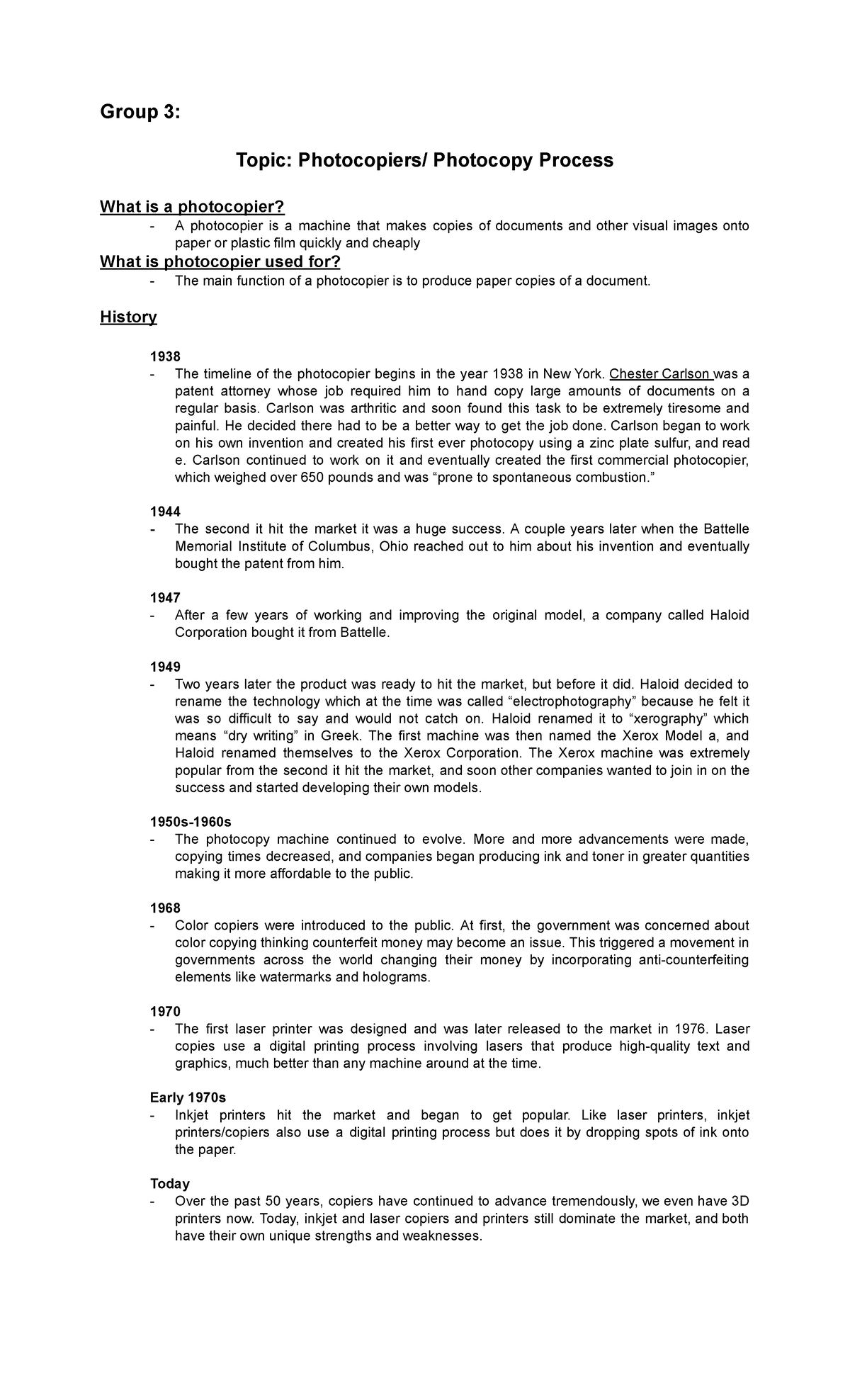 Group 3 - Group 3: Topic: Photocopiers/ Photocopy Process What is a ...
