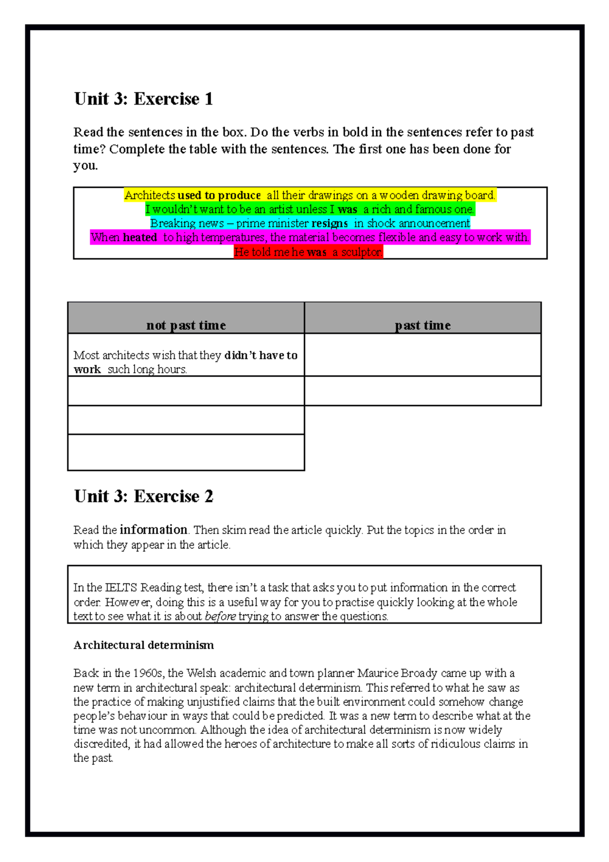 Unit 3 - Reading - Unit 3 - Unit 3: Exercise 1 Read the sentences in ...