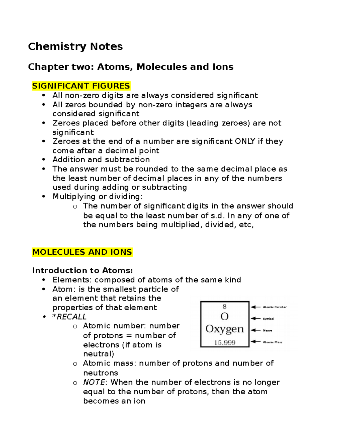 Chemistry Notes - Contains information on gas laws, ionic and covalent ...
