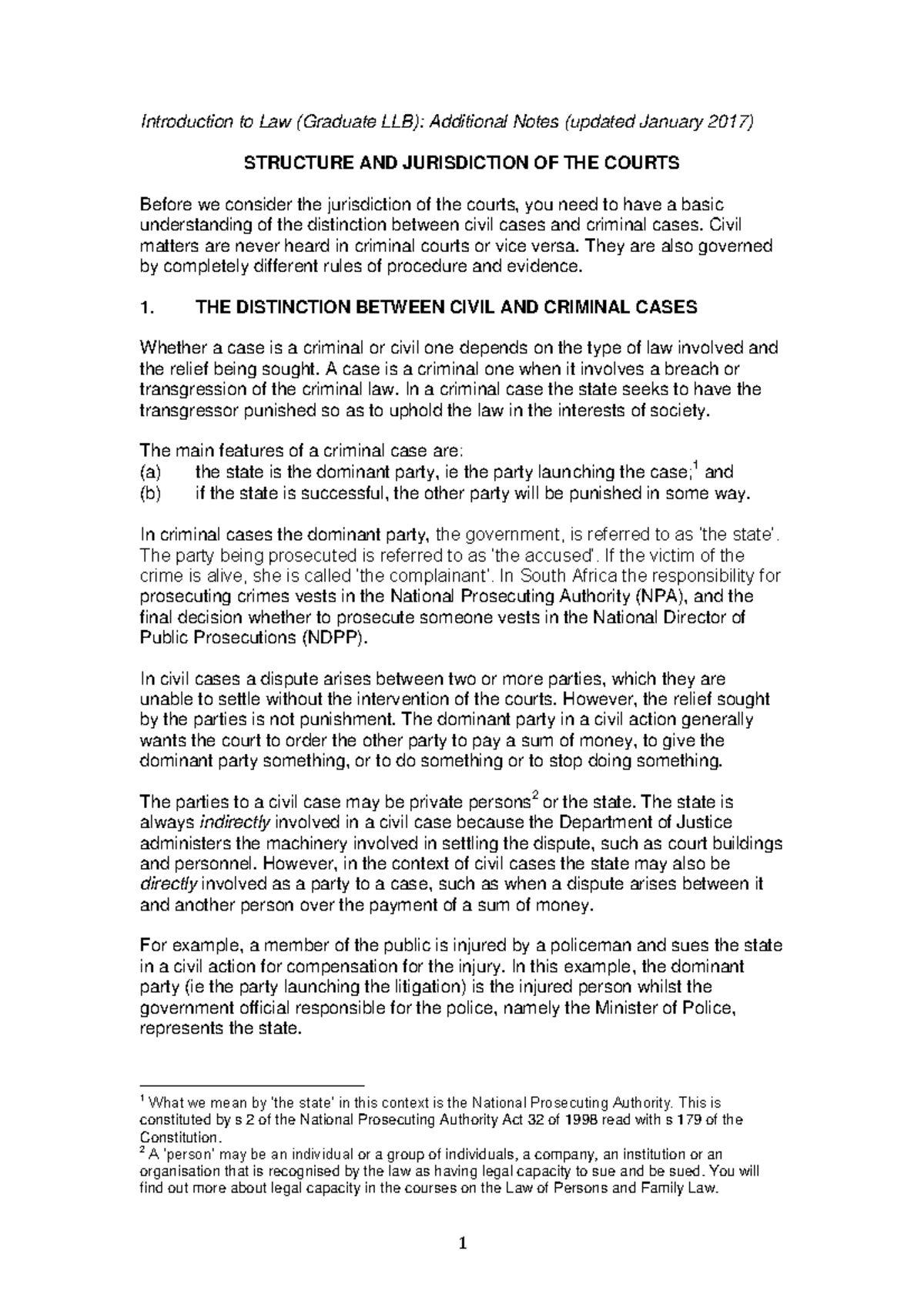 Courts and Jurisdiction summary - LAWS1011 - Wits University - Studocu