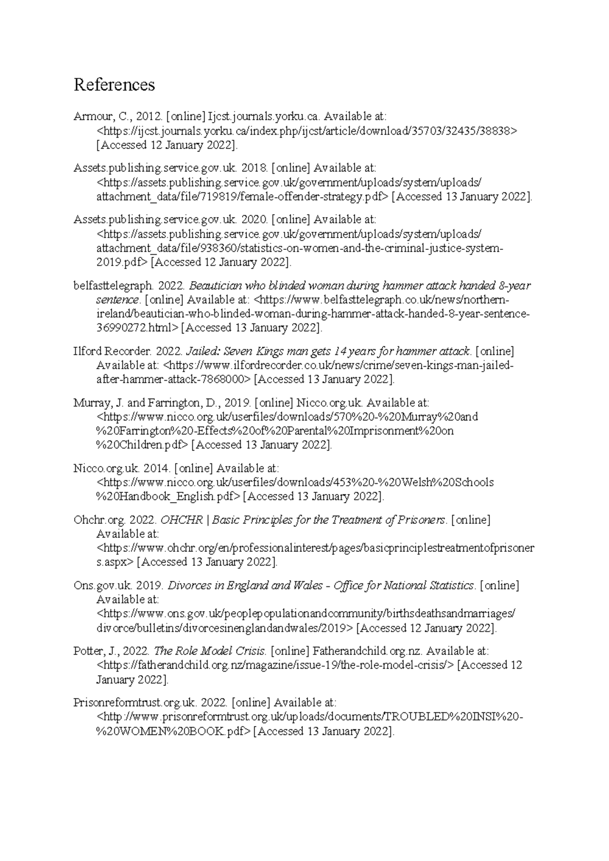 References crime and society - References Armour, C., 2012. [online ...