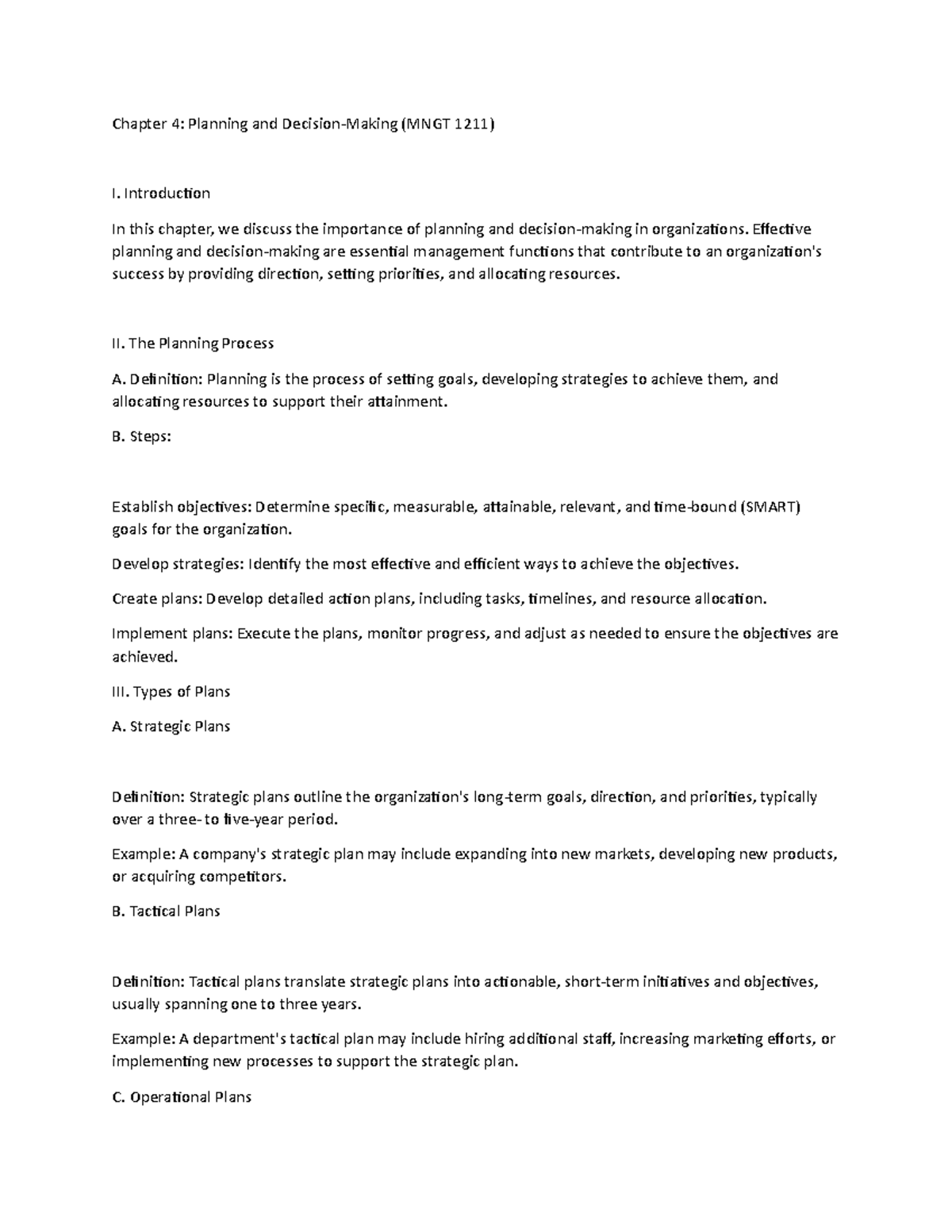 Management Principles and Practices 4 - Chapter 4: Planning and ...