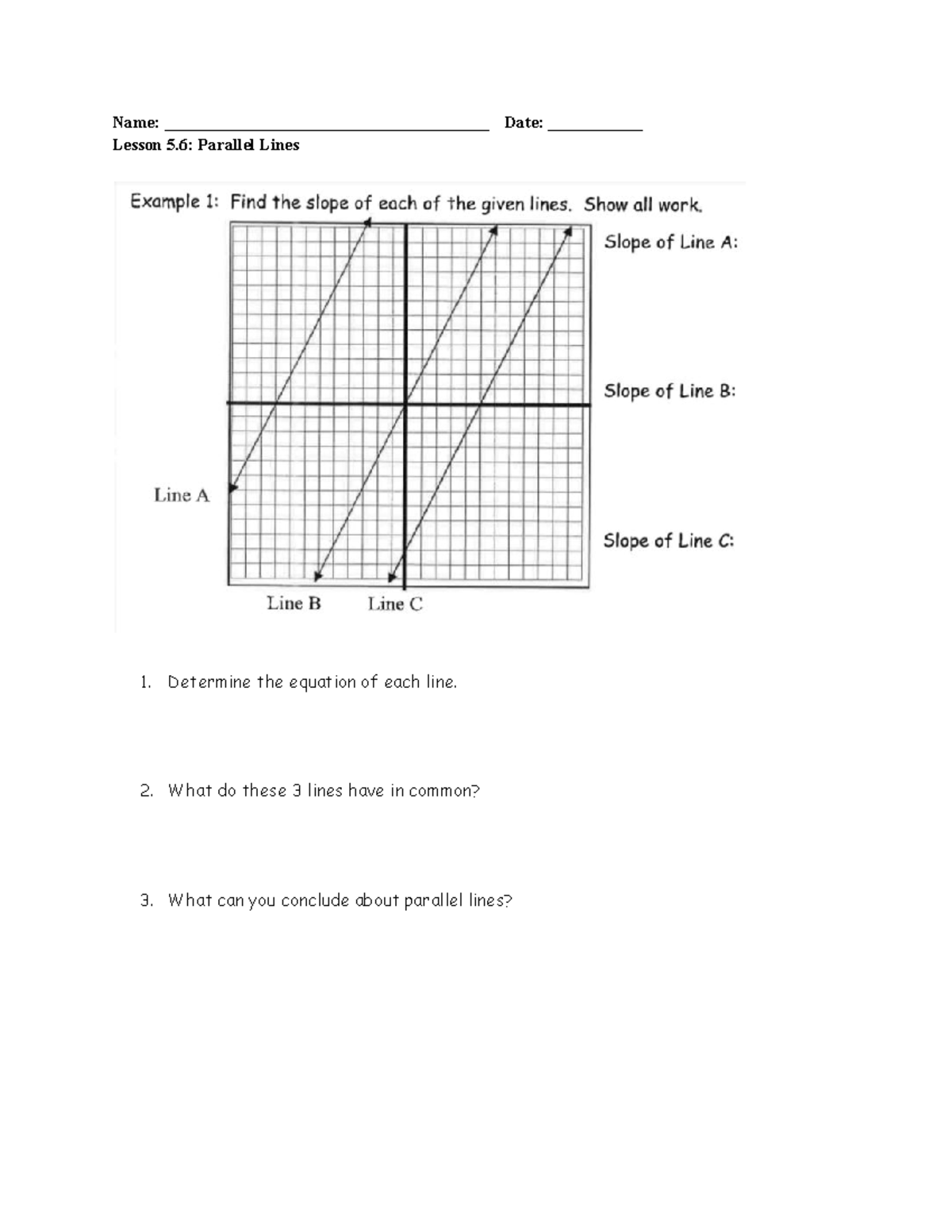 Lesson 5.6 Parallel Lines Notes - Name ...